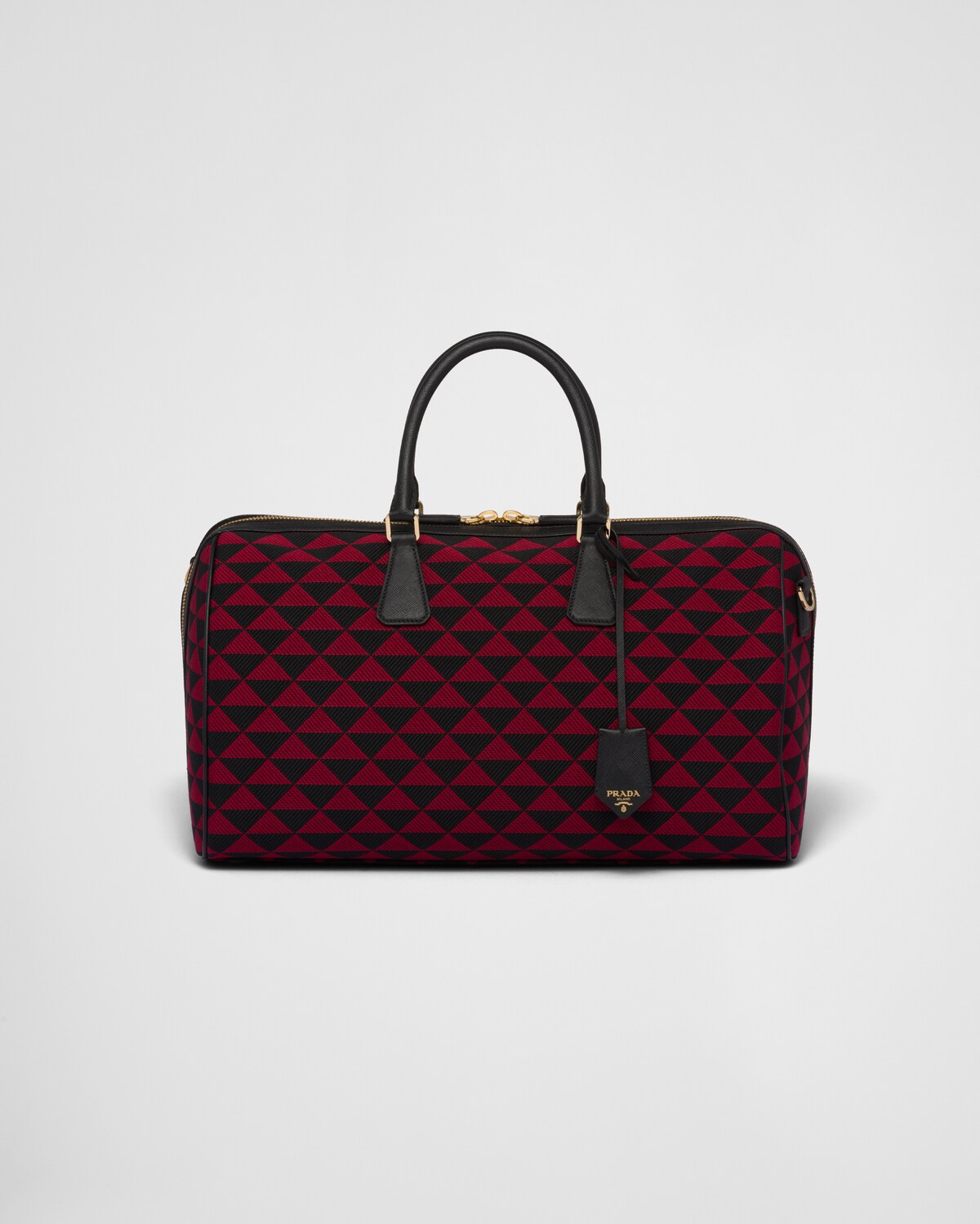 Black / Cherry Medium Prada Symbole Embroidered Fabric Travel Bag | PRADA