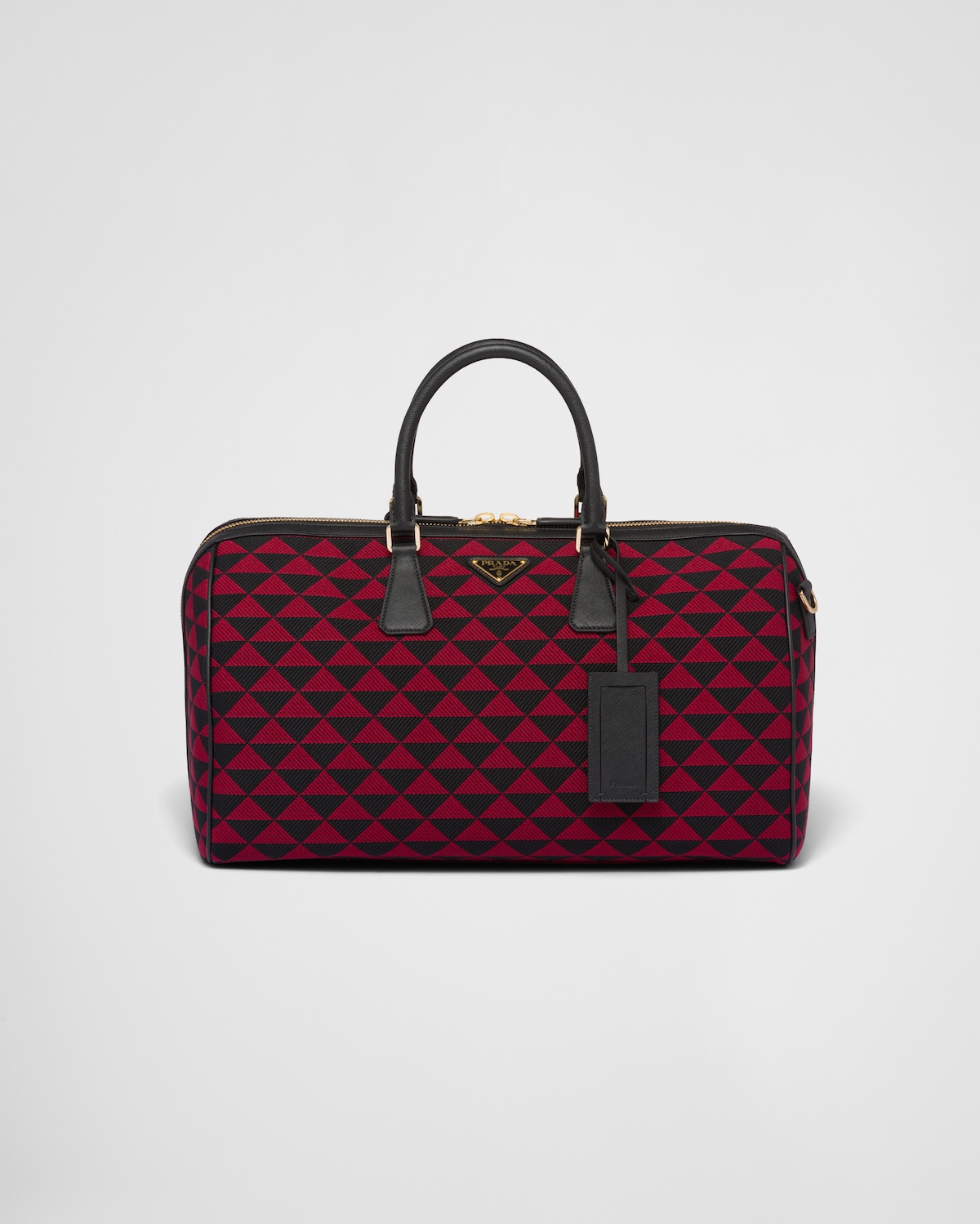 Black / Cherry Medium Prada Symbole Embroidered Fabric Travel Bag | PRADA
