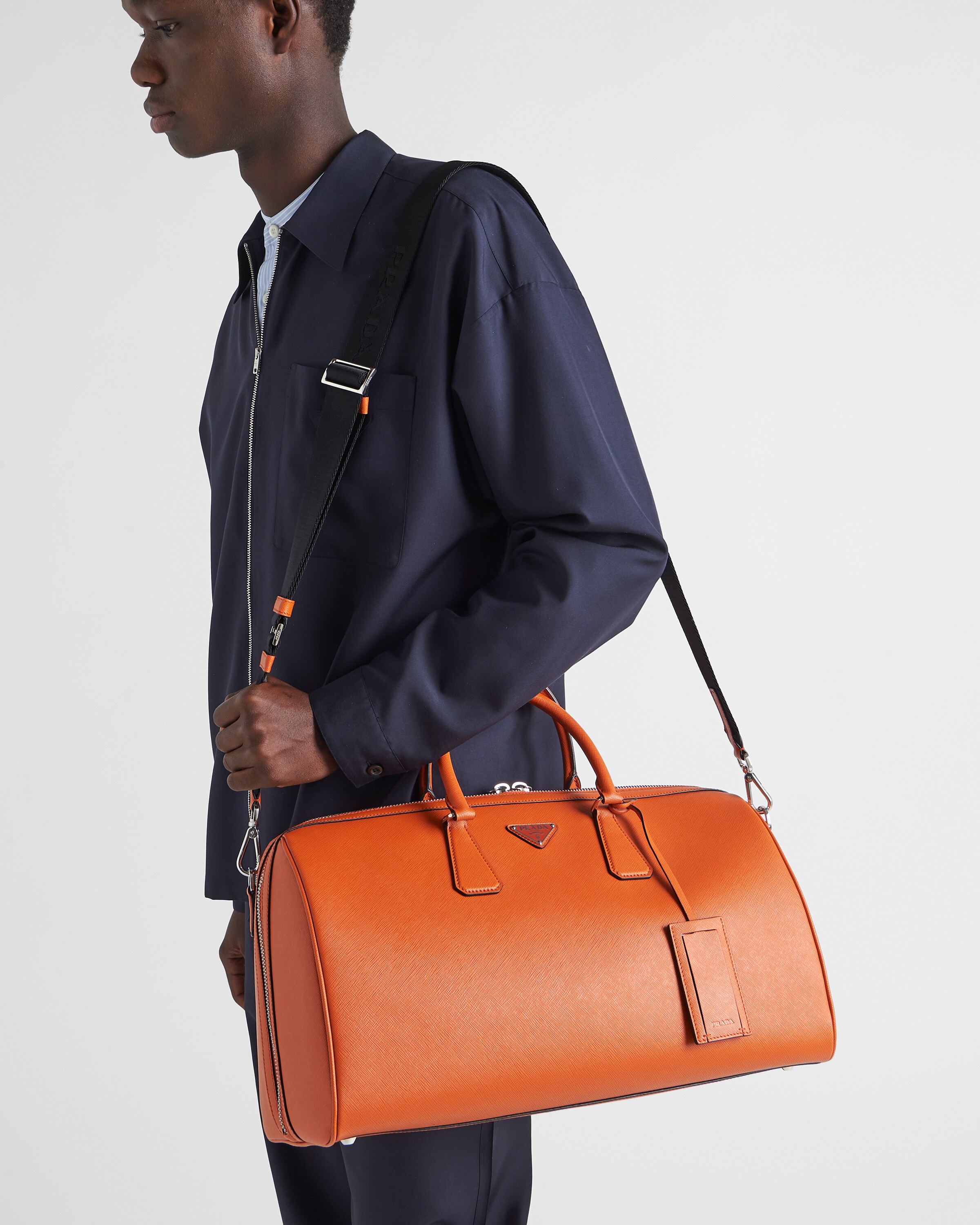Papaya Saffiano Leather Travel Bag Prada