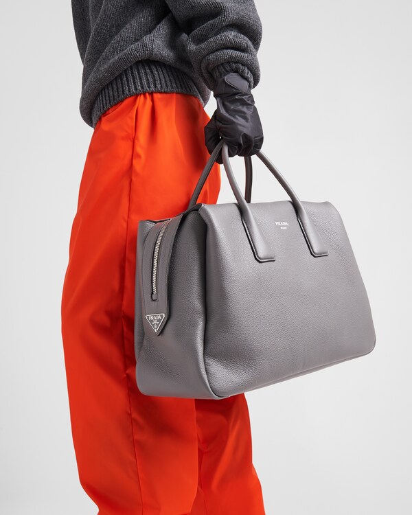 Marble Gray Leather Travel Bag | PRADA