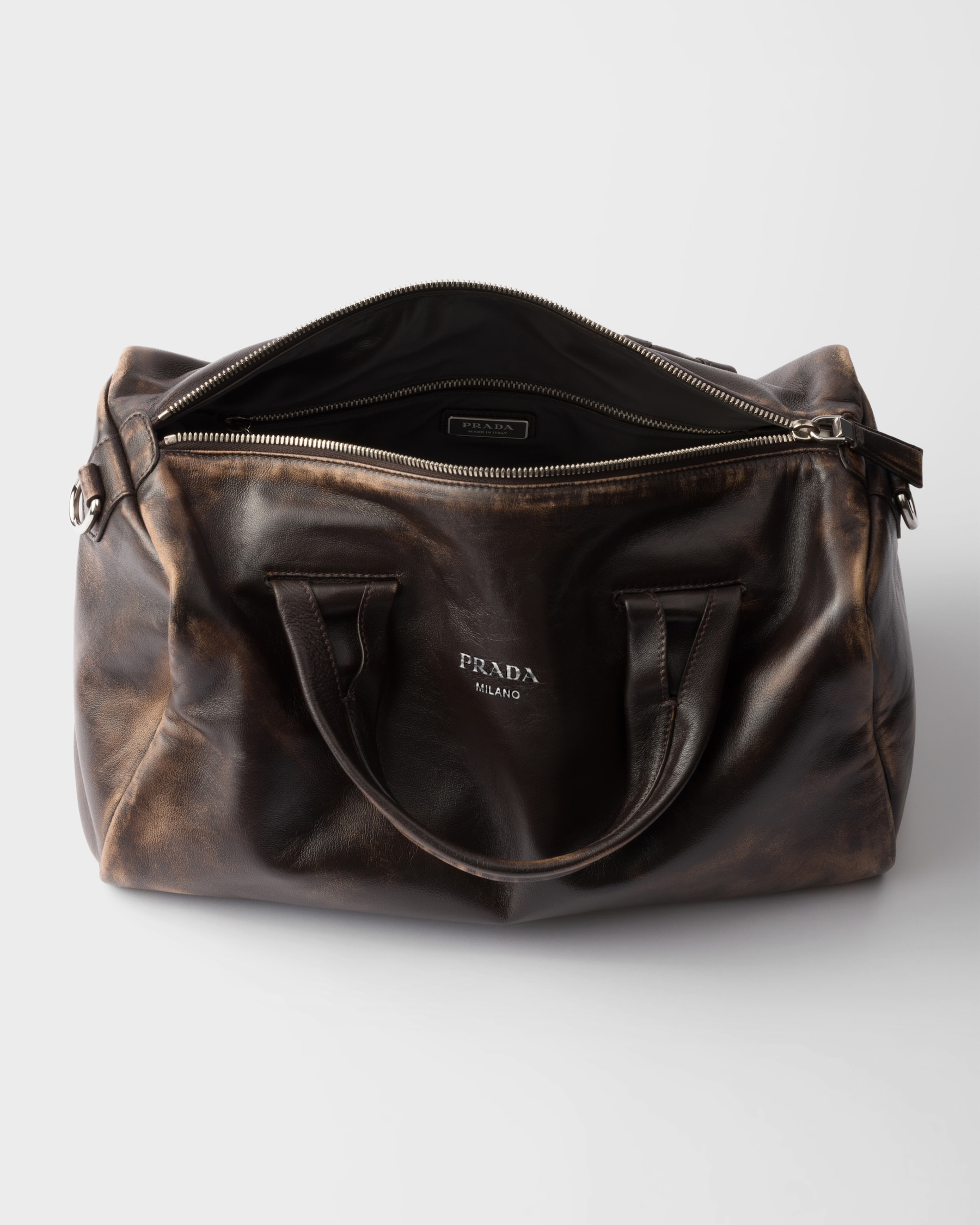 Dark Brown Small Nappa Leather Duffle Bag | PRADA