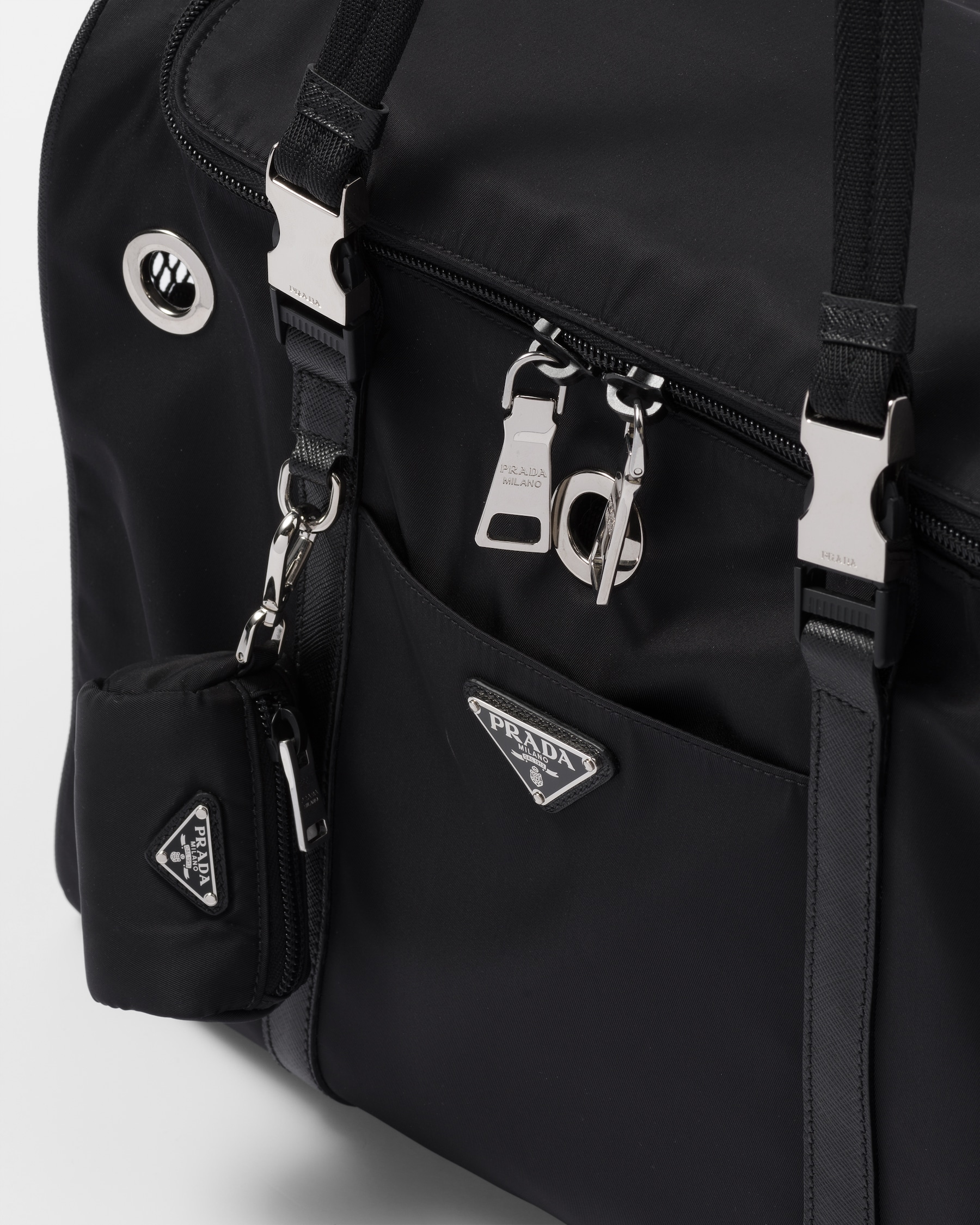 Black Re-nylon And Saffiano Leather Pet Bag | PRADA