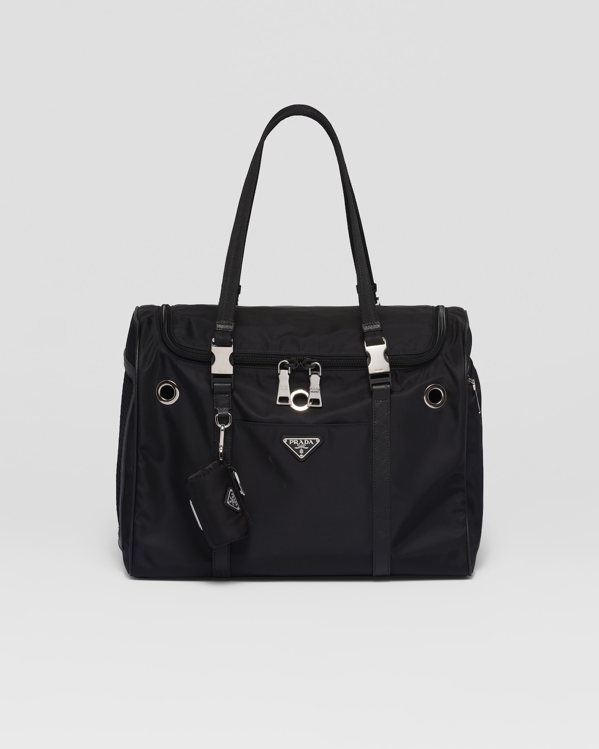 Black Re-nylon And Saffiano Leather Pet Bag | PRADA