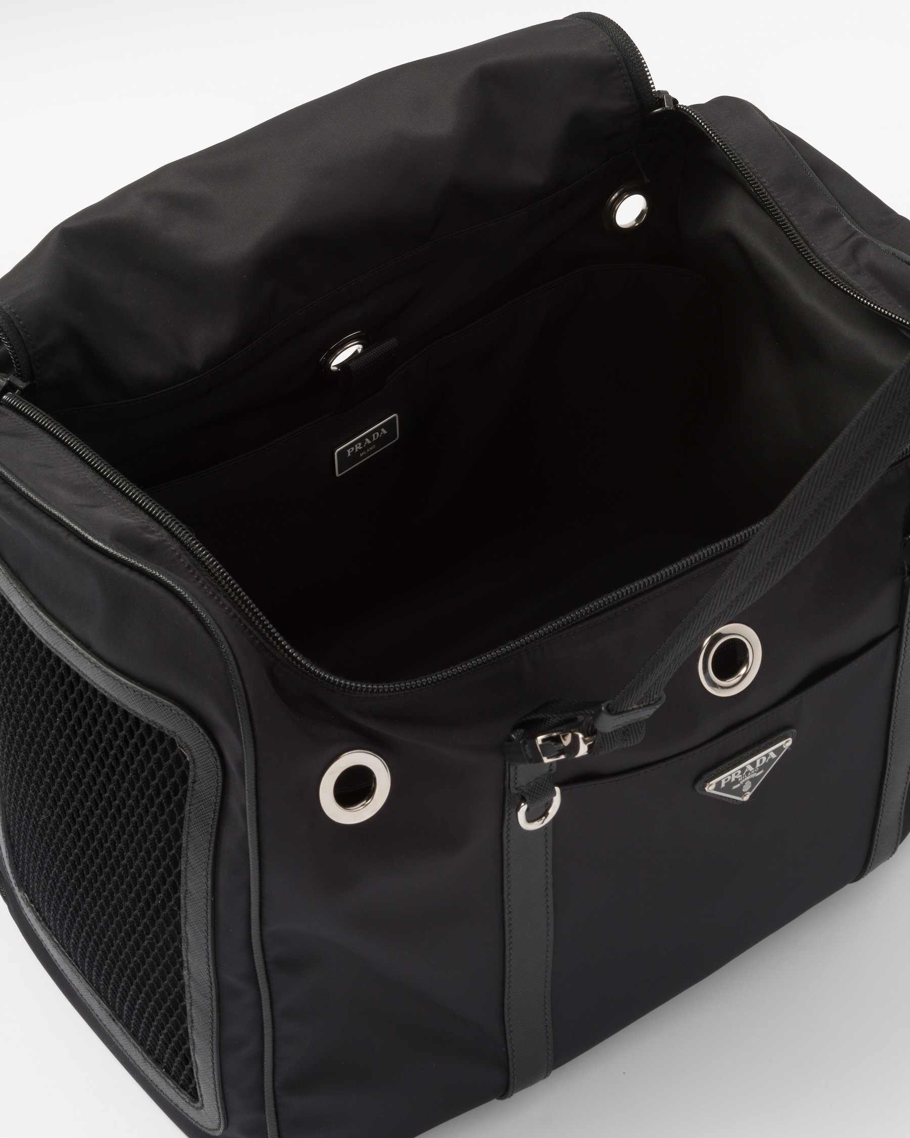 Black Re-nylon And Saffiano Leather Pet Bag | PRADA