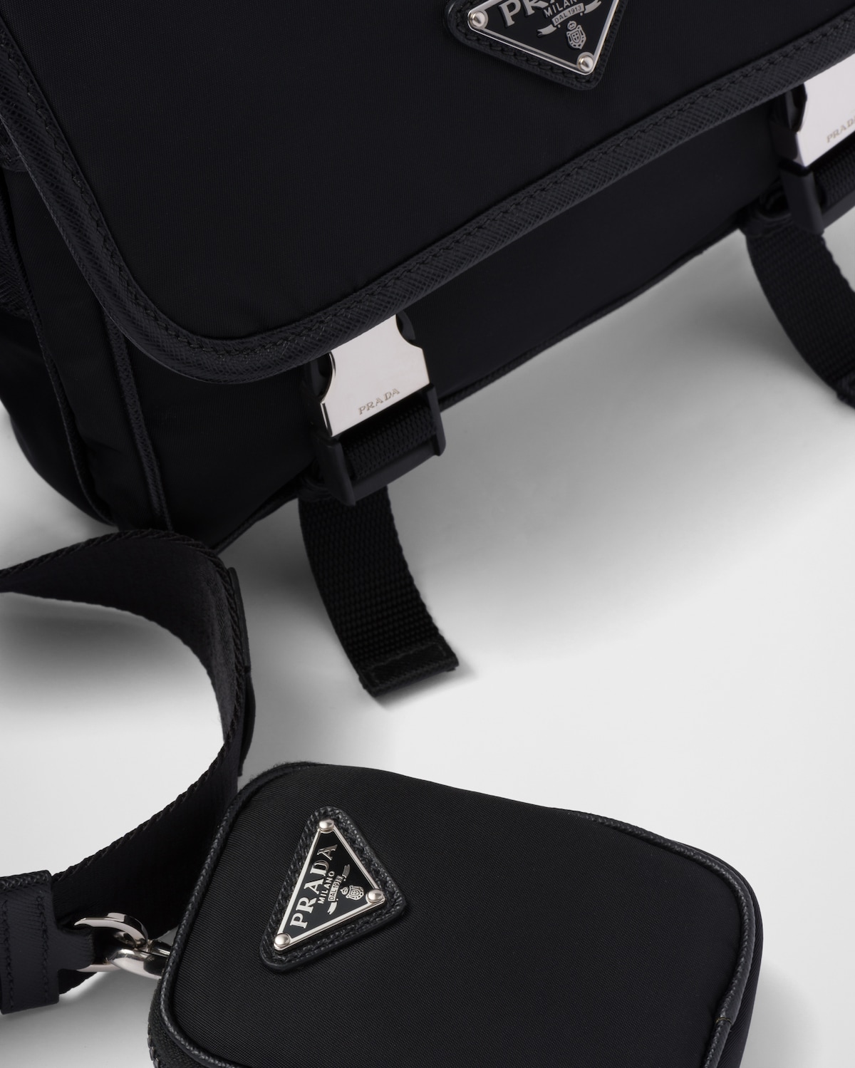 Black Re-nylon And Saffiano Leather Shoulder Bag | PRADA