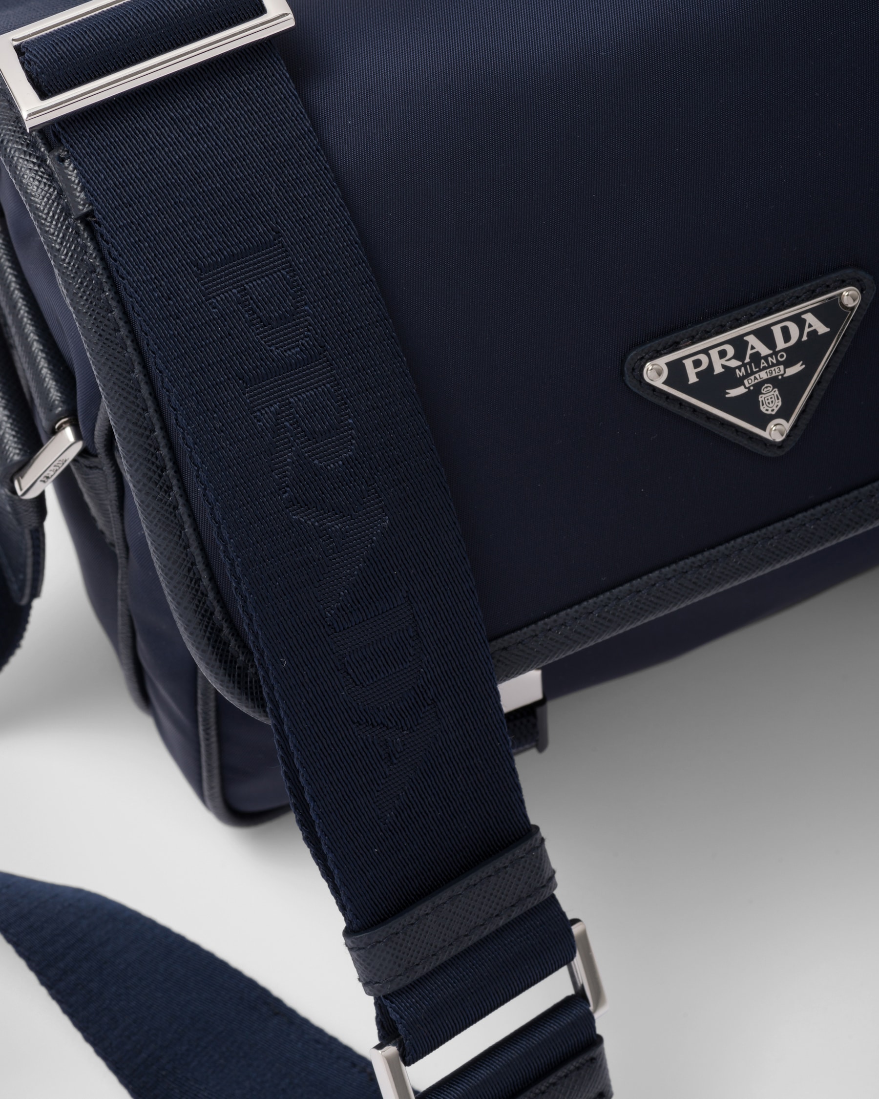 Navy Re-nylon And Saffiano Leather Shoulder Bag | PRADA
