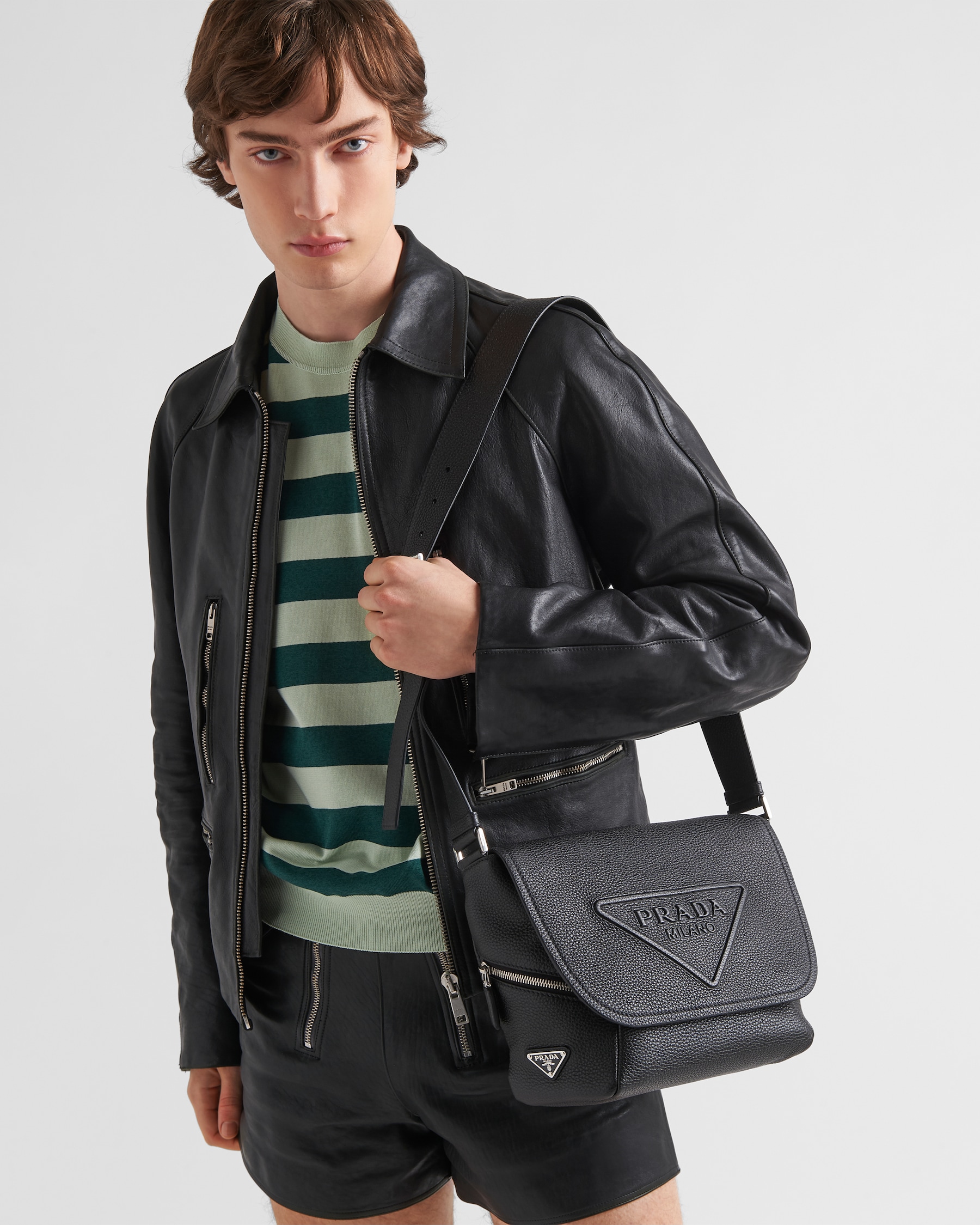 Black Leather Bag With Shoulder Strap | PRADA