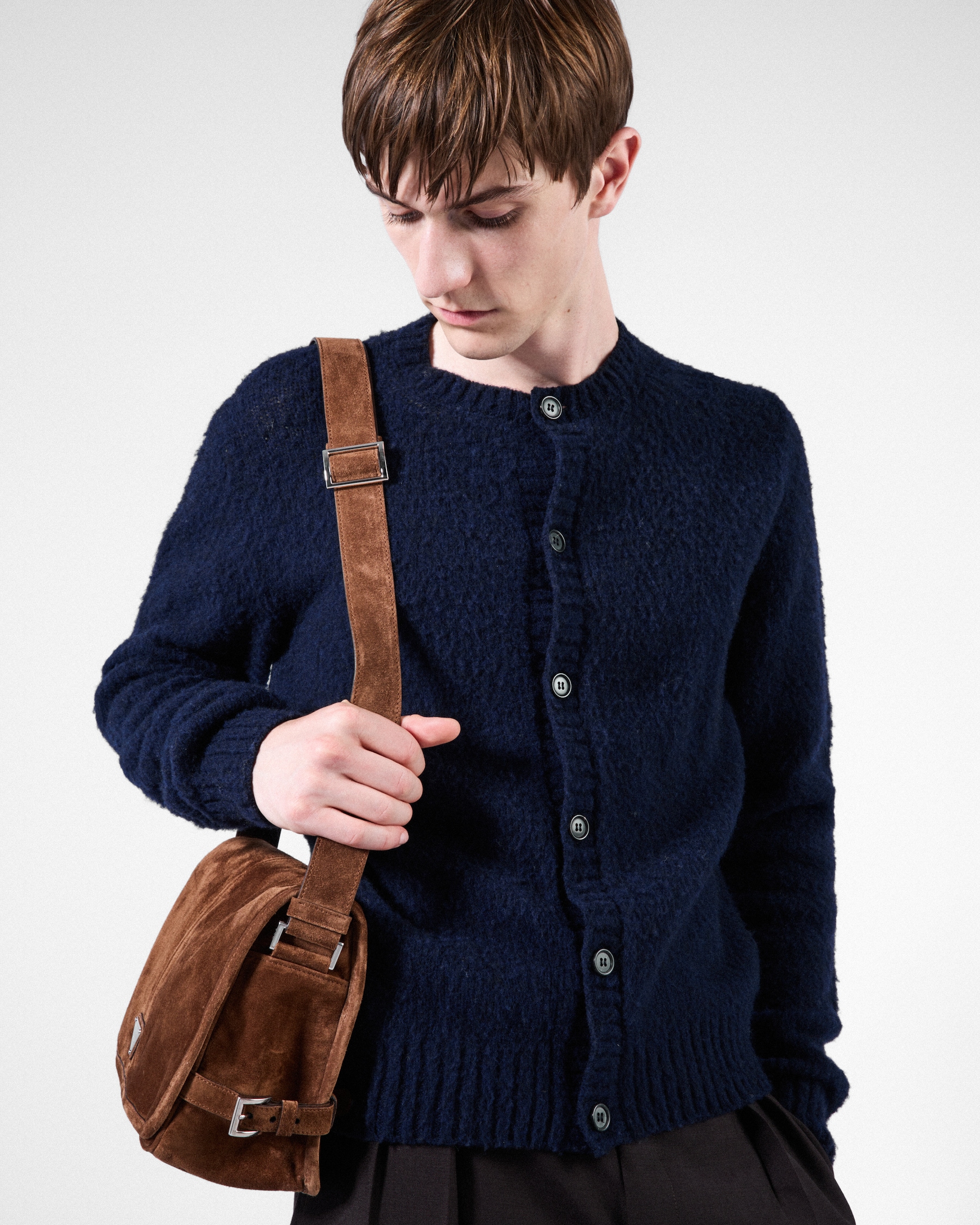 Cocoa Brown Suede Shoulder Bag | PRADA