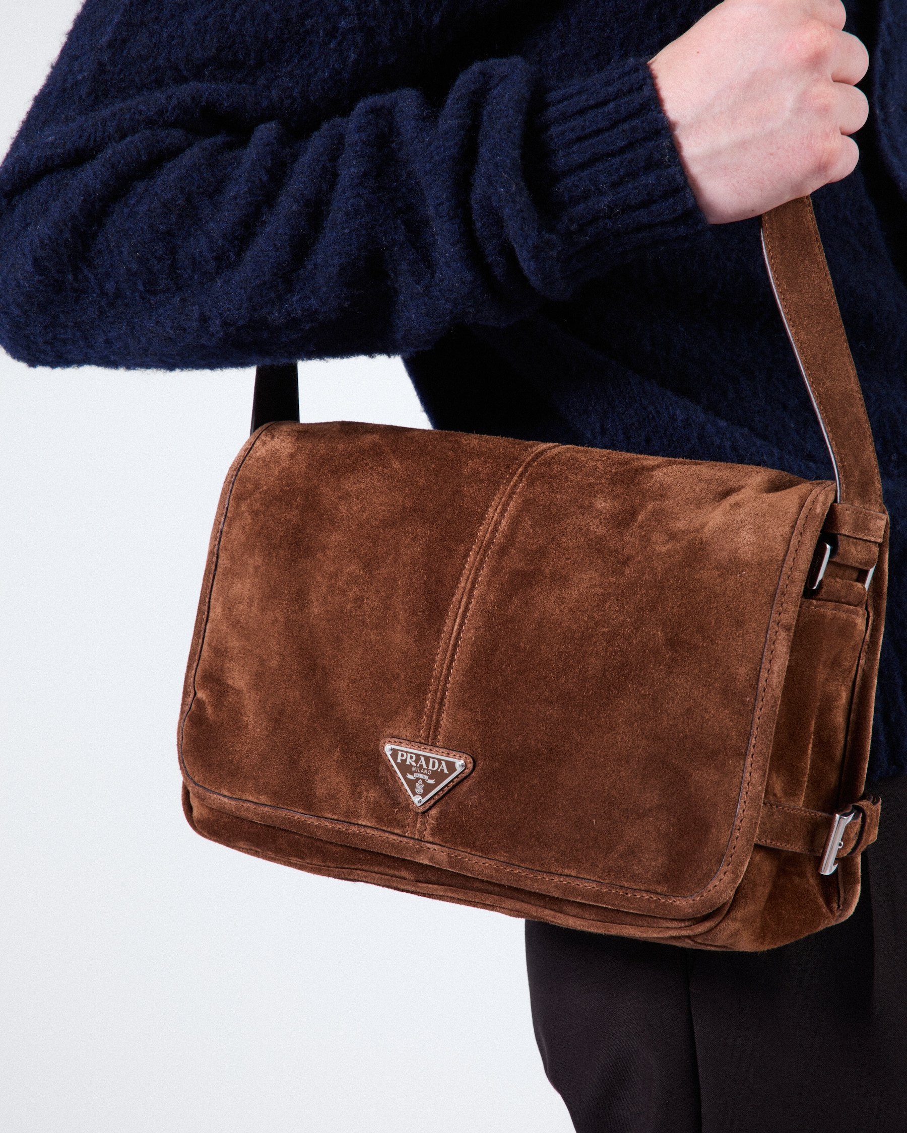 Cocoa Brown Suede Shoulder Bag | PRADA