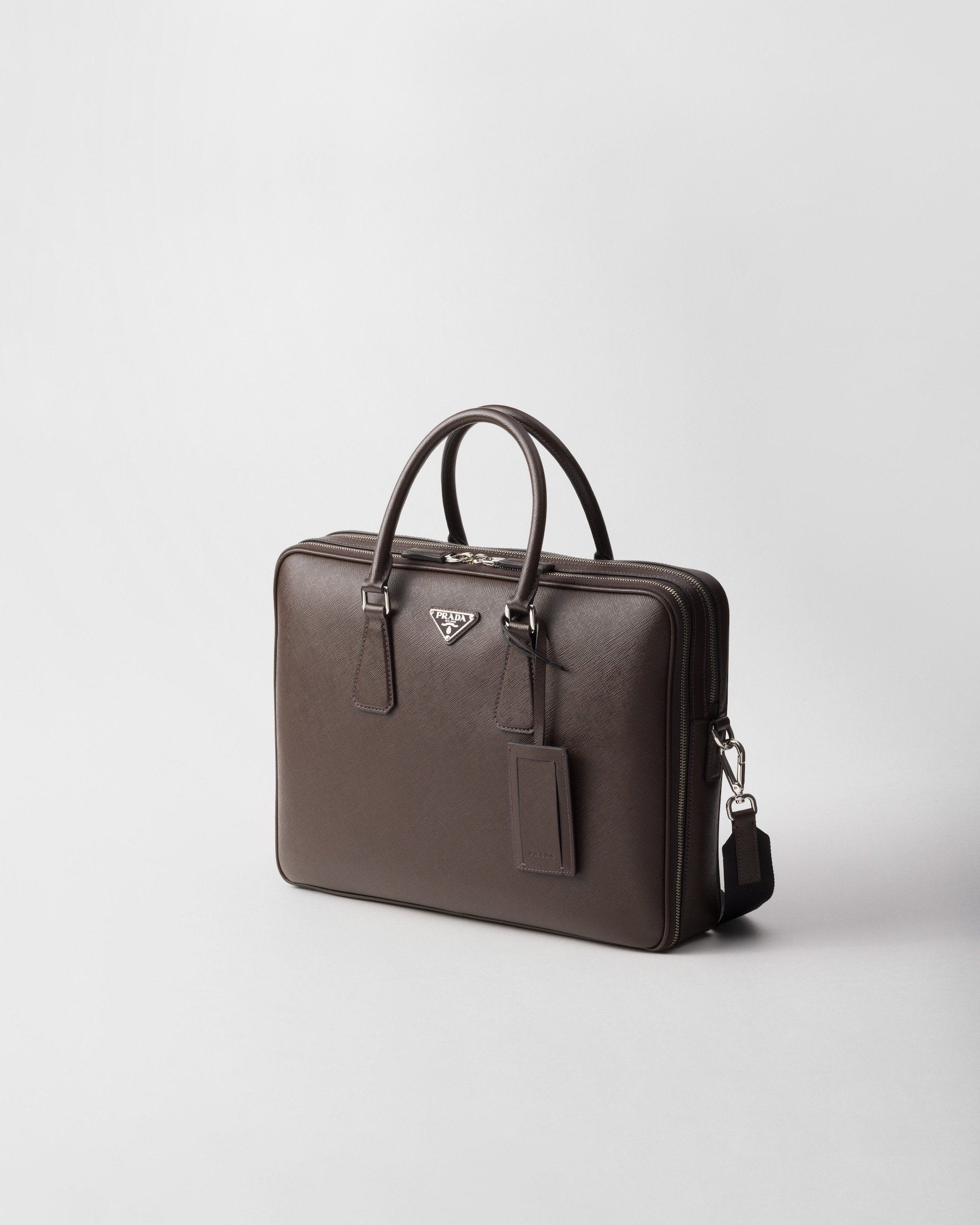 Coffee Saffiano Leather Briefcase | PRADA