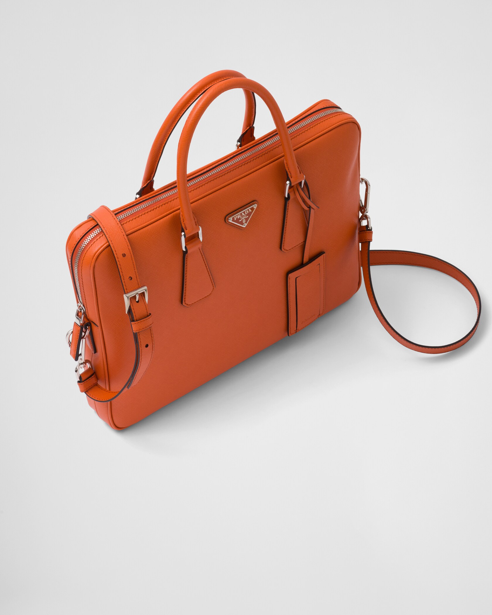 Papaya Saffiano Leather Work Bag | PRADA