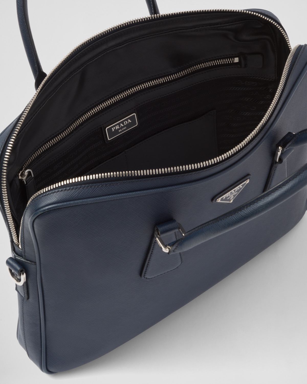 Baltic Blue Saffiano Leather Work Bag | PRADA