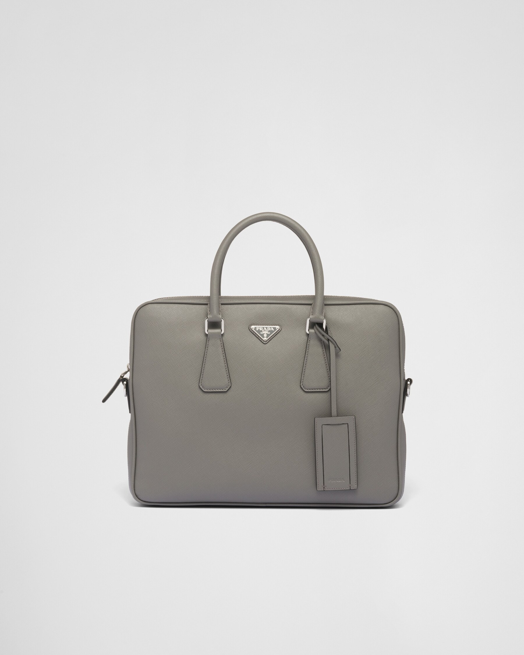 Marble Gray Saffiano Leather Work Bag | PRADA
