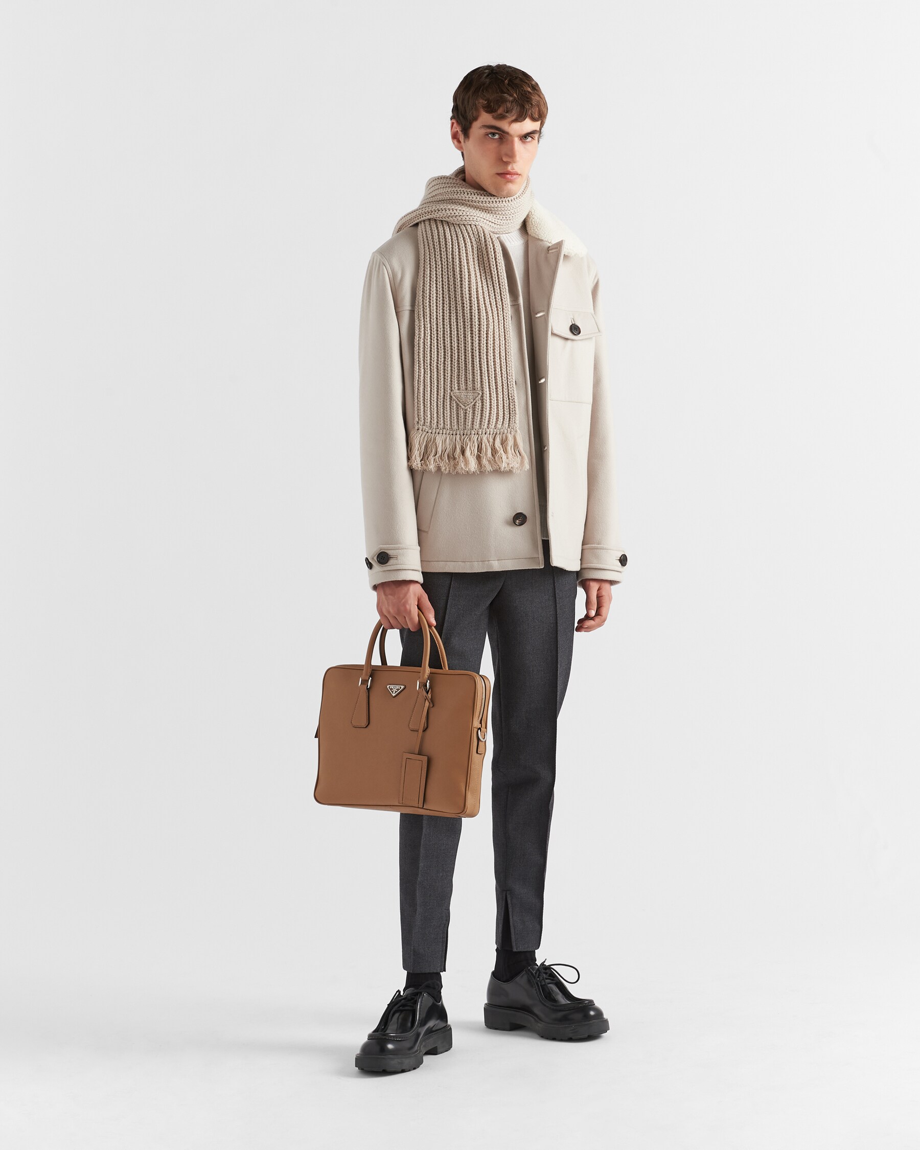 Caramel Saffiano Leather Work Bag | PRADA