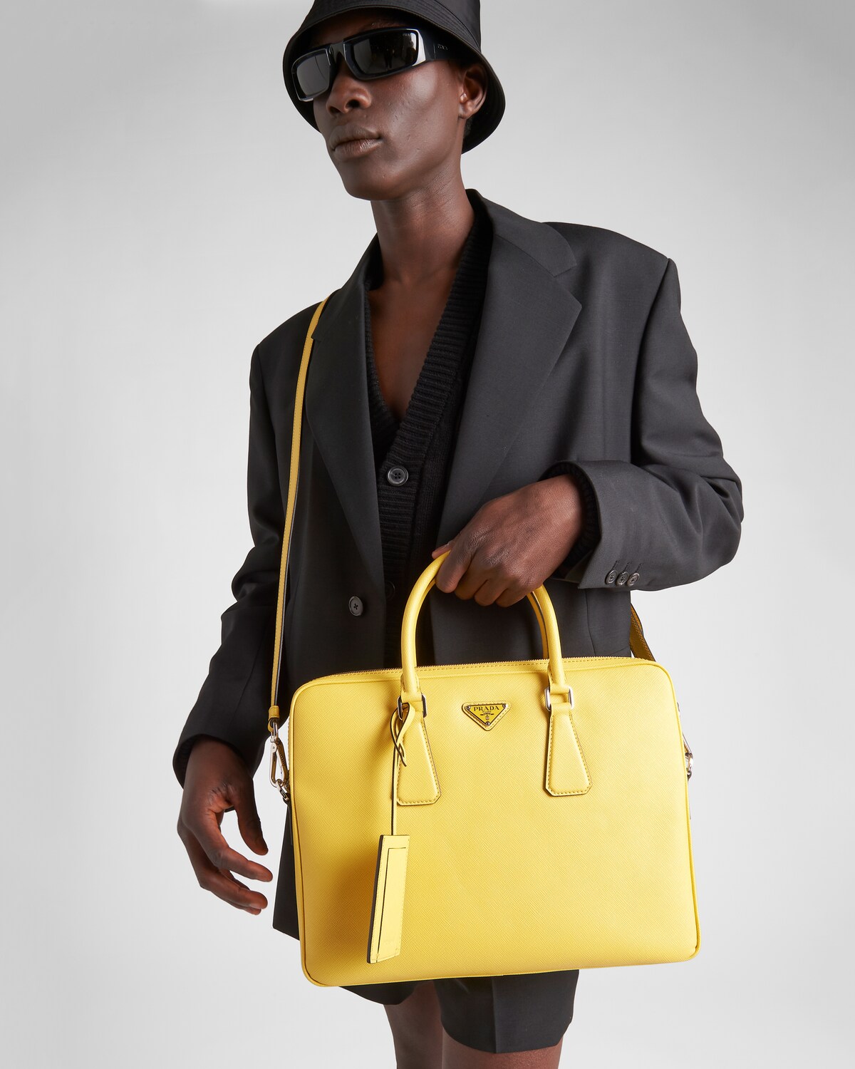 Bright Yellow Saffiano Leather Work Bag | PRADA