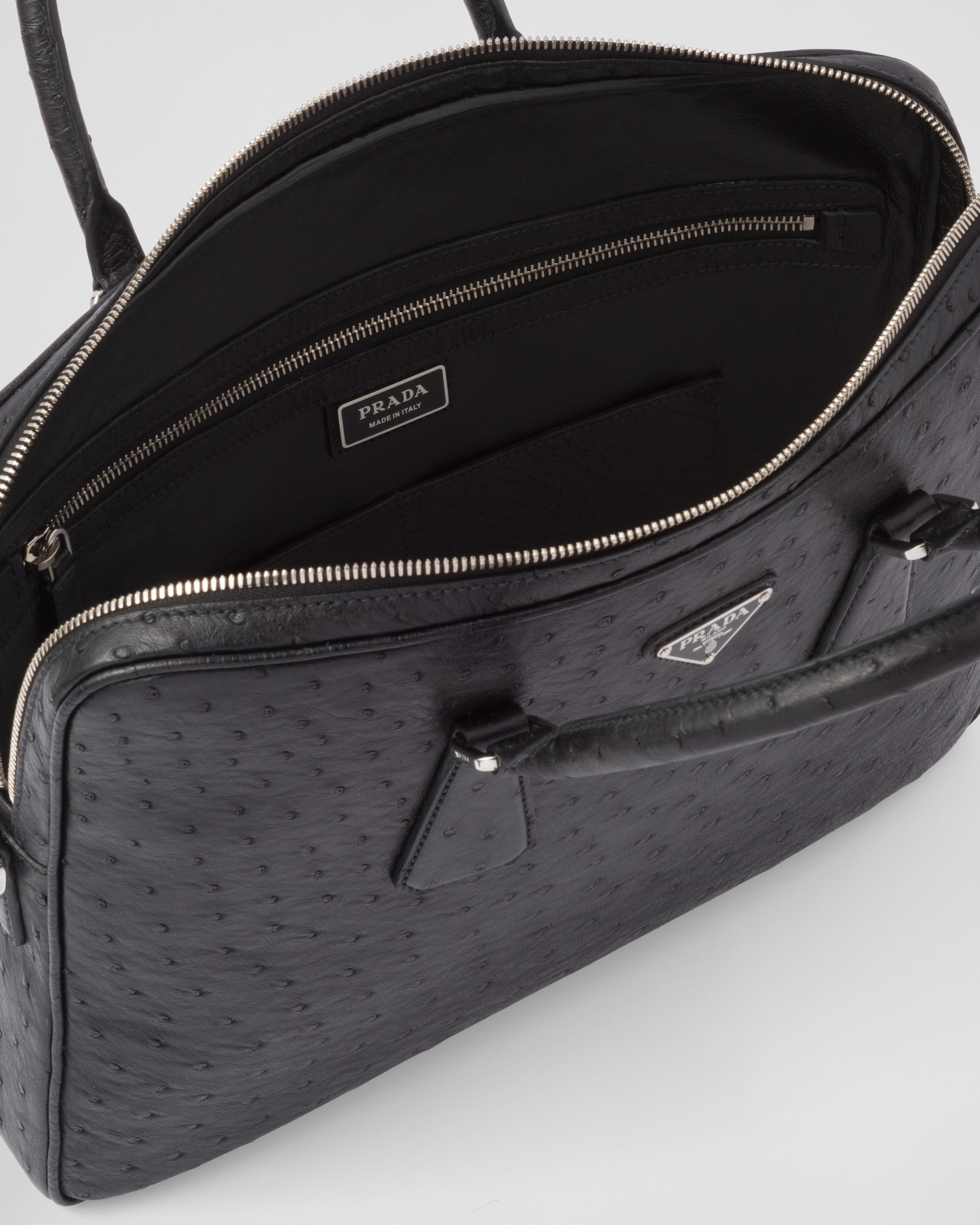 Black Ostrich Leather Briefcase | PRADA