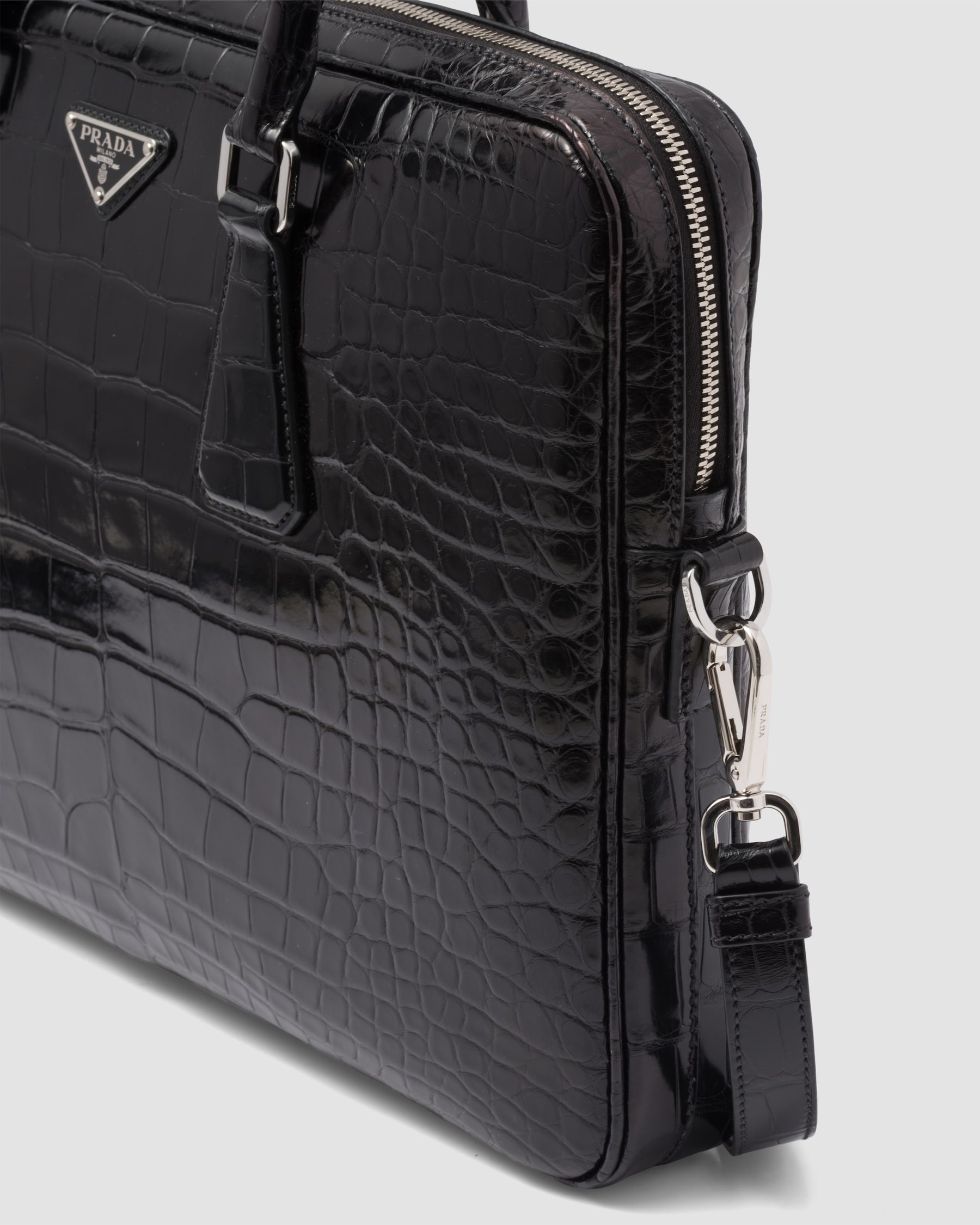 Black Crocodile Leather Briefcase | PRADA