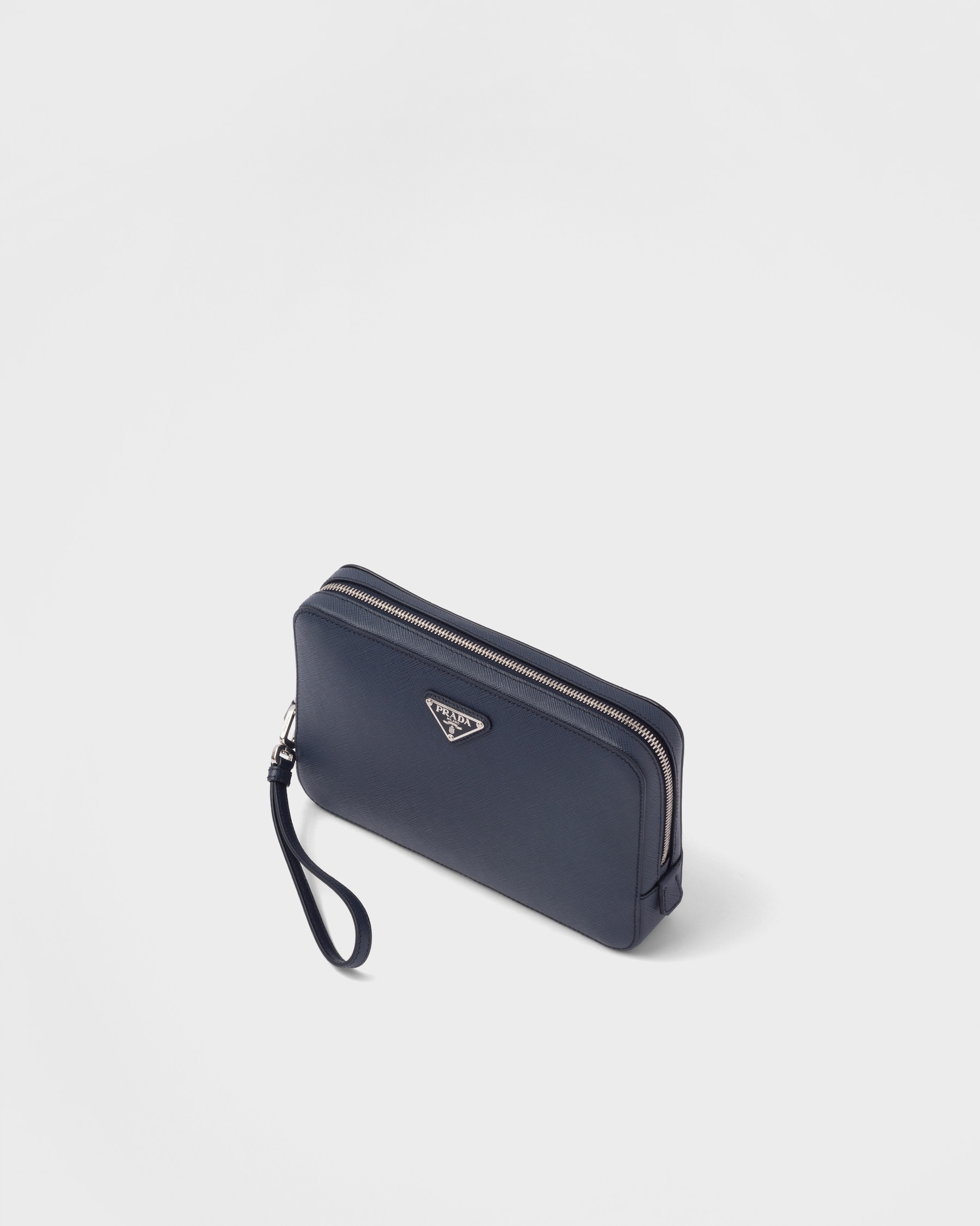 Baltic Blue Saffiano Leather Clutch | PRADA