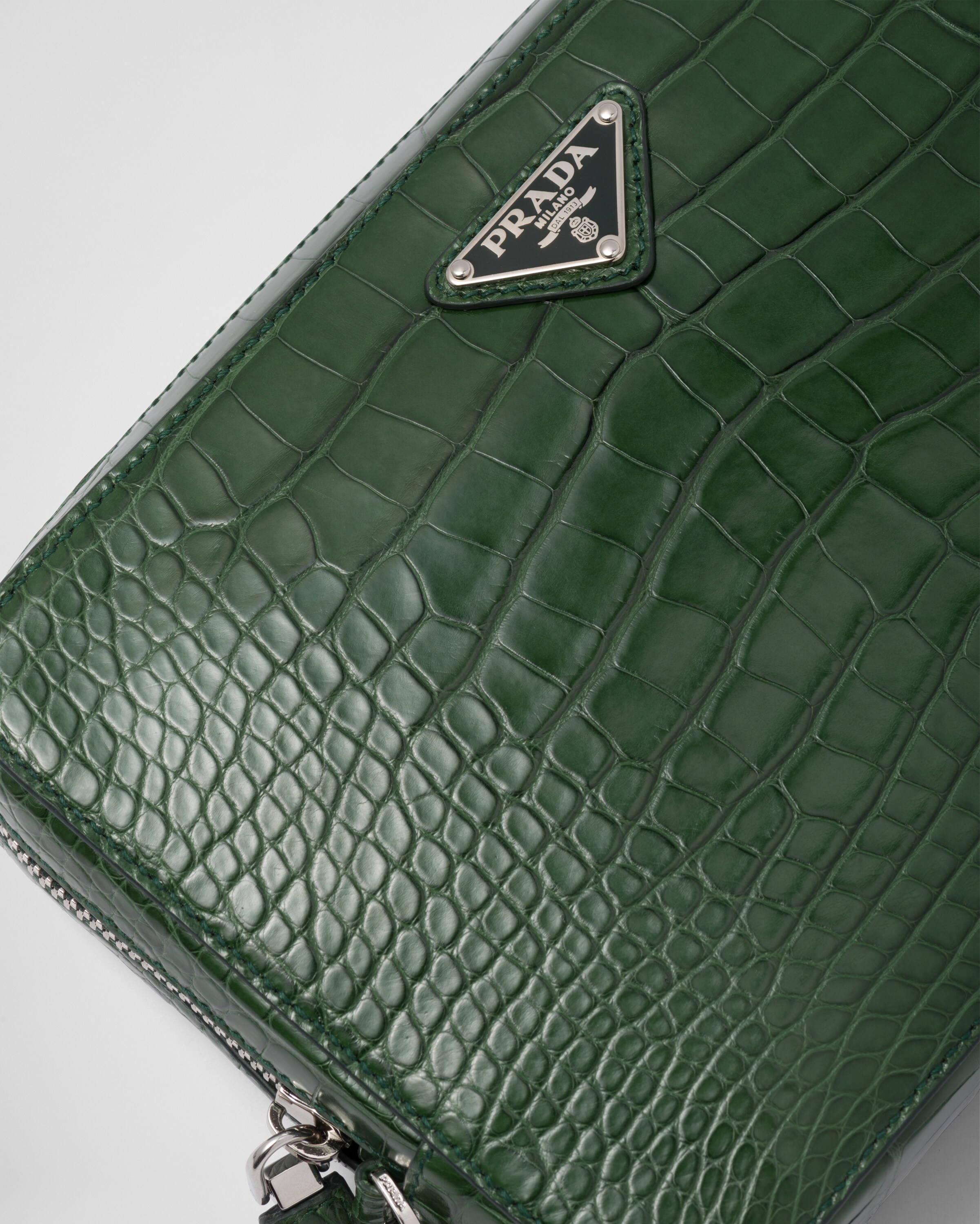 Emerald Green Crocodile leather pouch | Prada