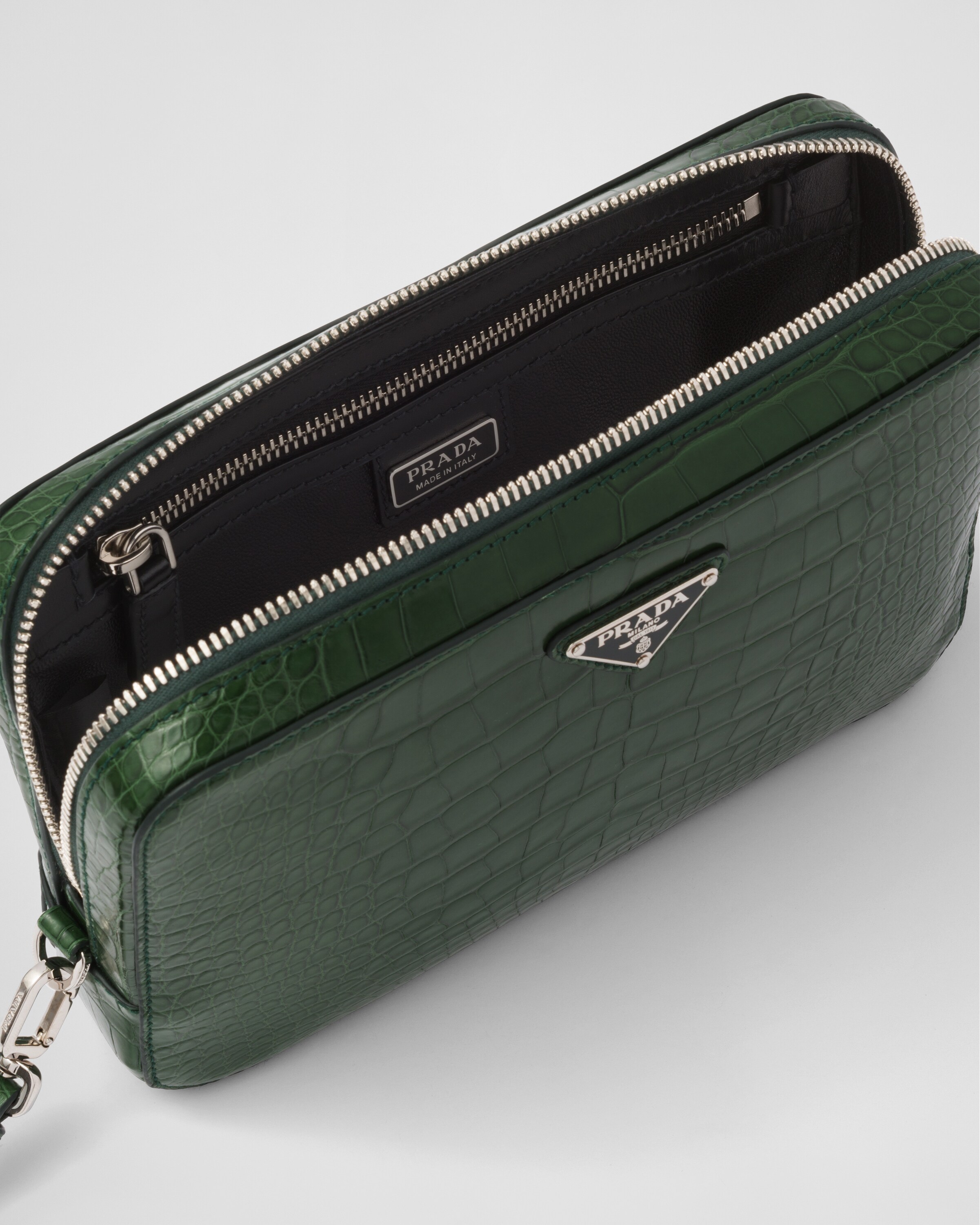 Emerald Green Crocodile leather pouch | Prada