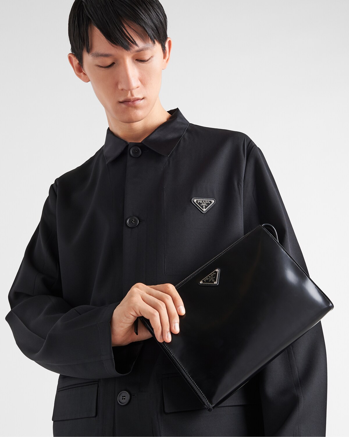 Black Brushed Leather Pouch | PRADA