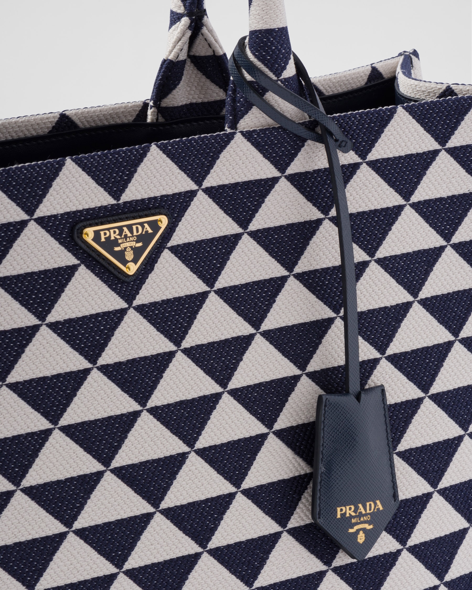 Baltic Blue/chalk White Prada Symbole Embroidered Fabric Tote Bag | PRADA