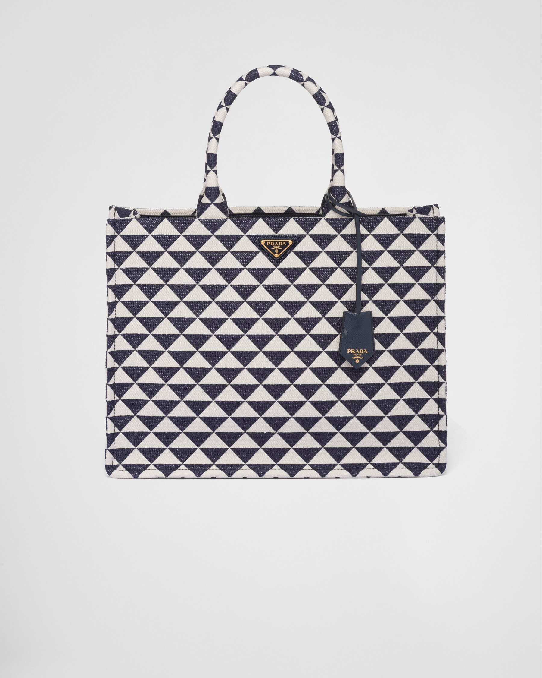Baltic Blue/chalk White Prada Symbole Embroidered Fabric Tote Bag | PRADA