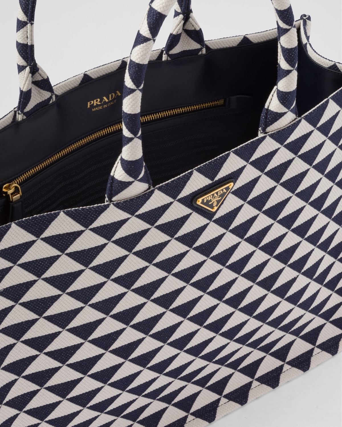 Baltic Blue/chalk White Prada Symbole Embroidered Fabric Tote Bag | PRADA