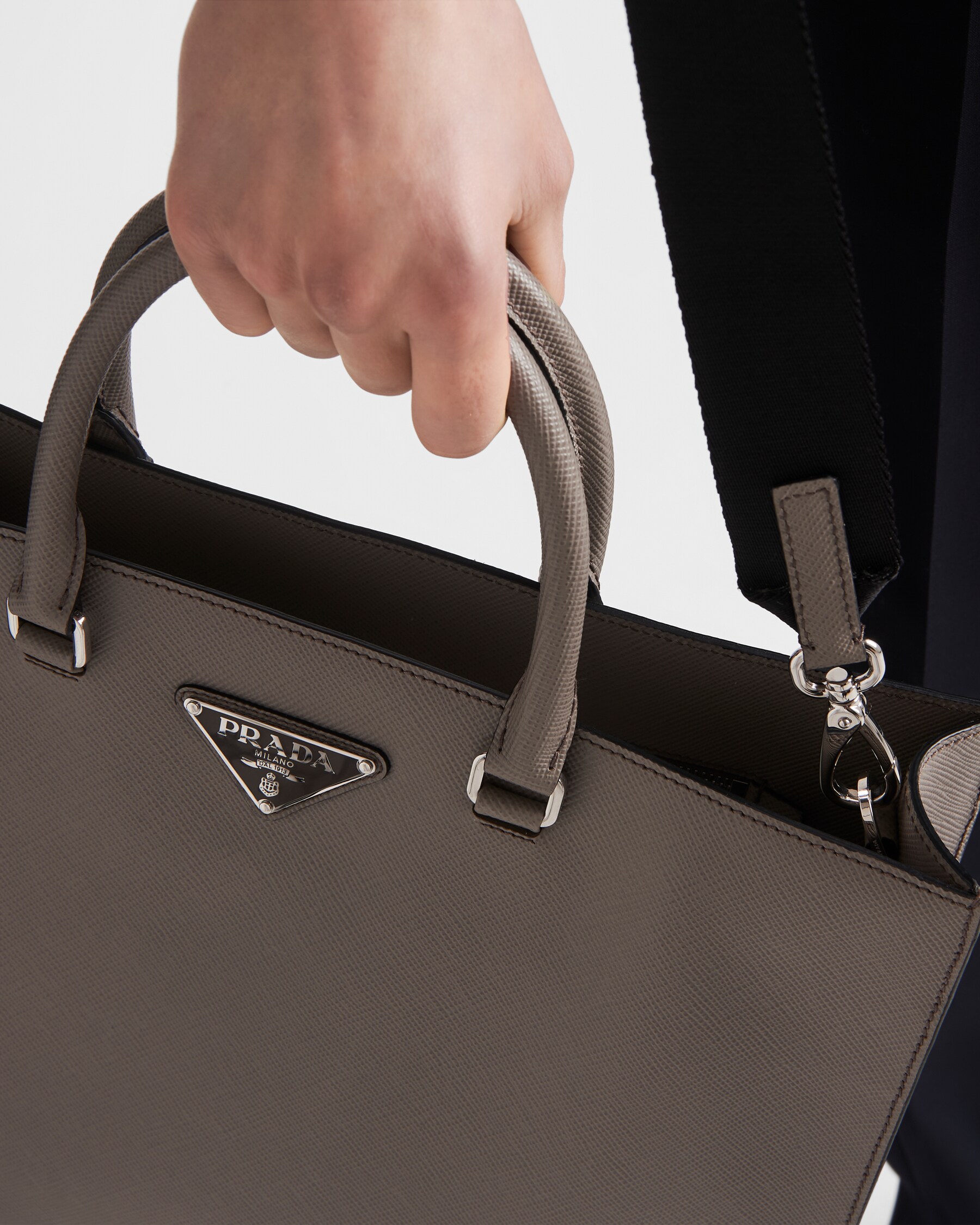 Clay Grey Saffiano Leather Tote Bag | PRADA