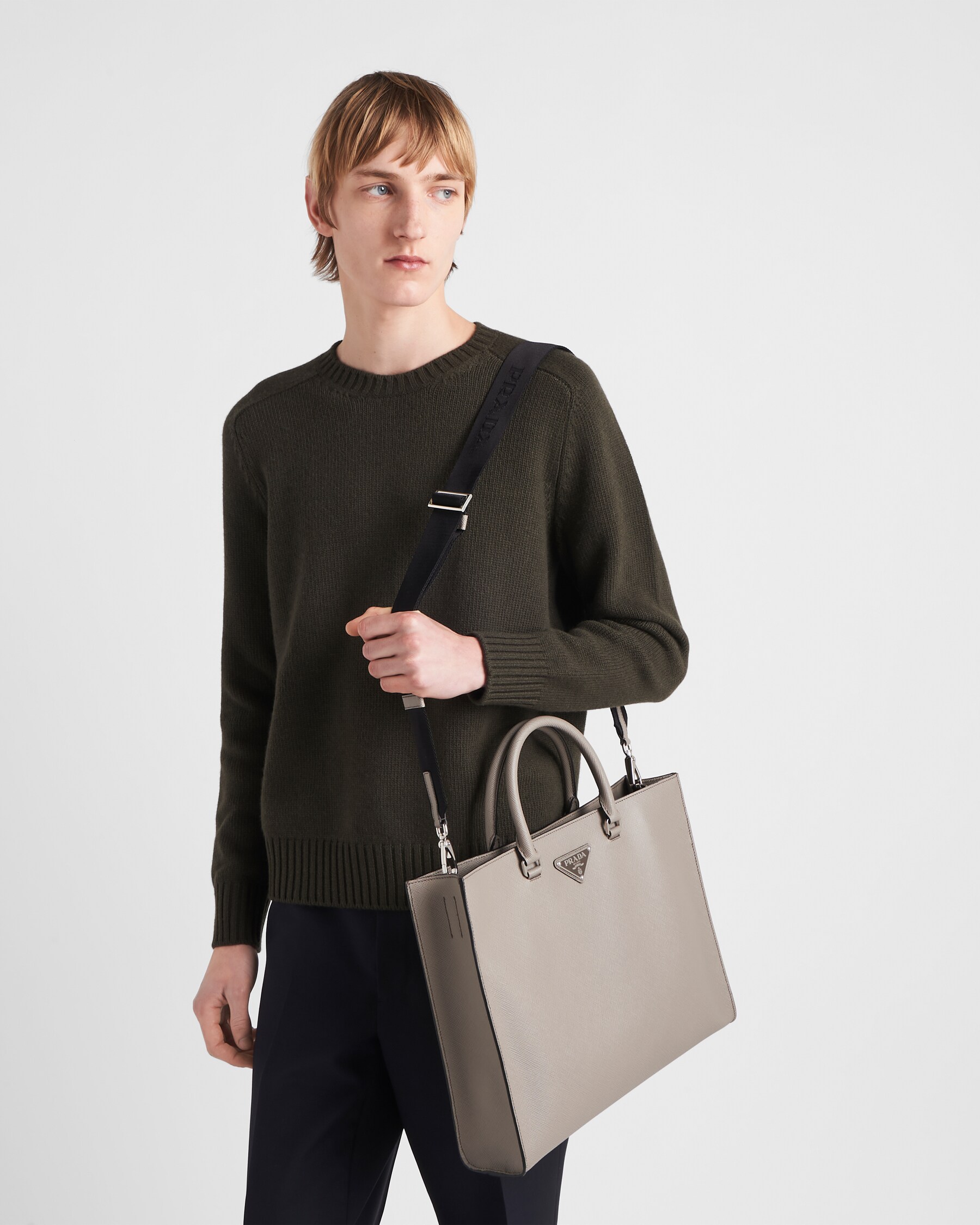 Clay Grey Saffiano Leather Tote Bag | PRADA