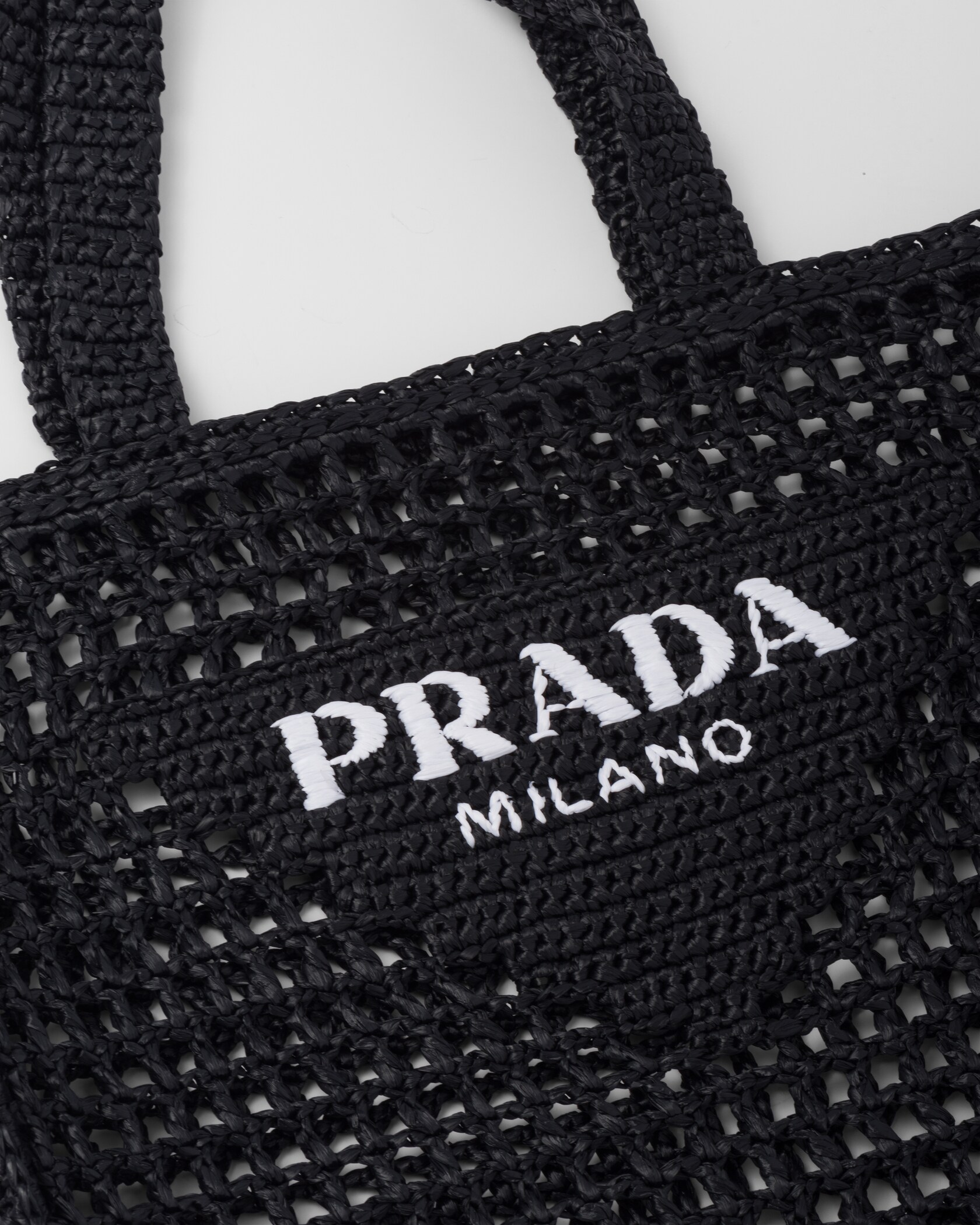 Black Crochet Tote Bag With Logo | PRADA