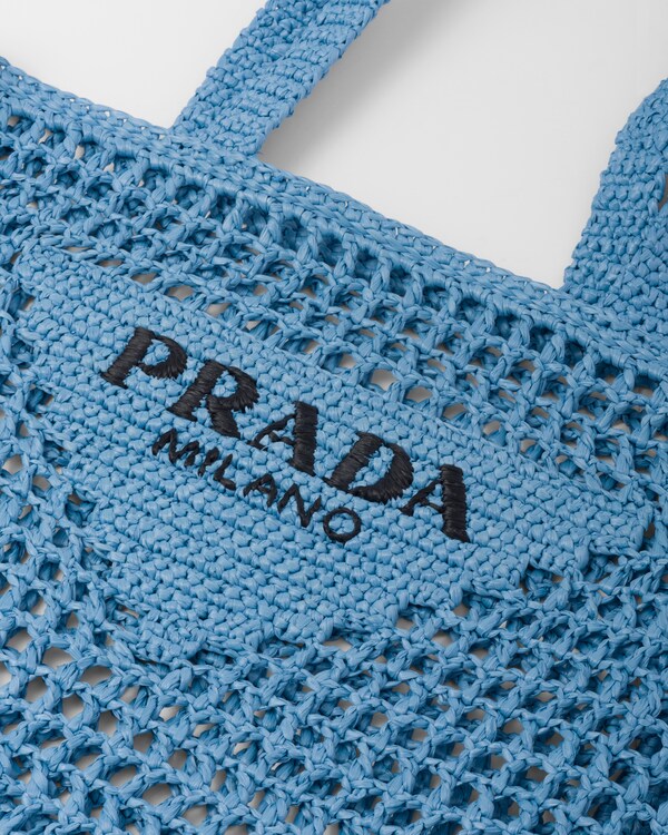 Light Blue Crochet Tote Bag With Logo | PRADA