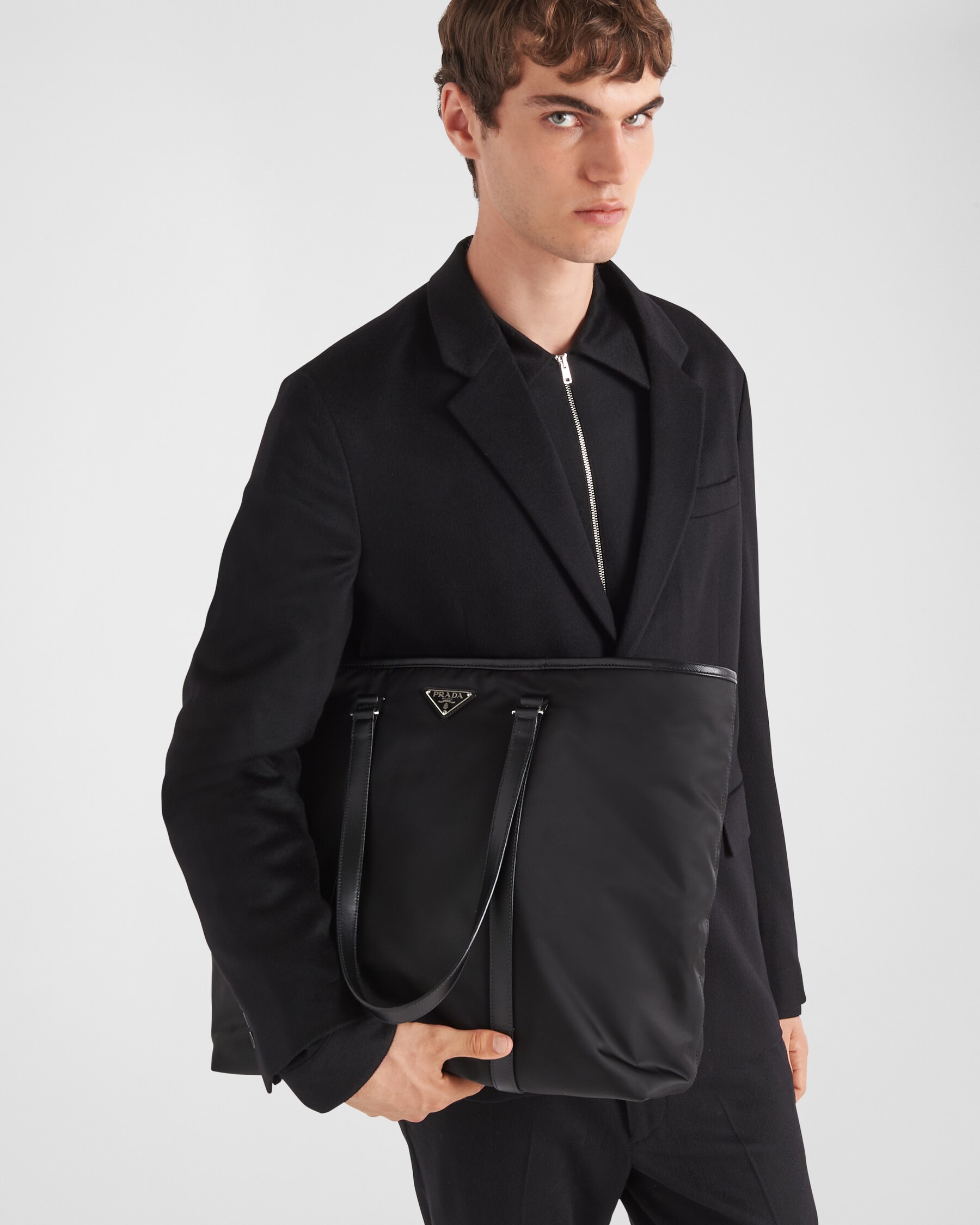 Black Re-nylon And Saffiano Leather Tote Bag | PRADA