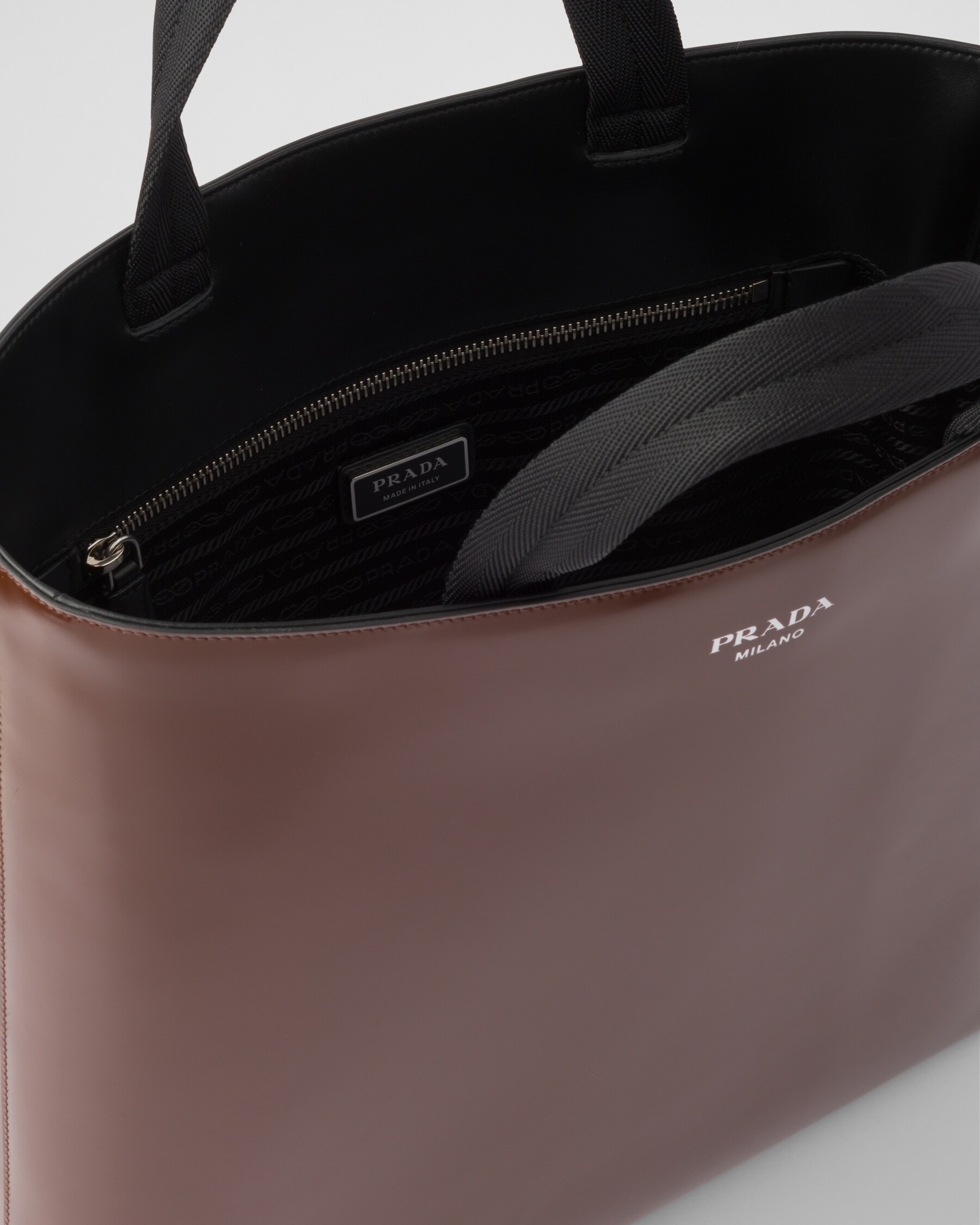 Briarwood Brushed Leather Tote With Water Bottle | PRADA