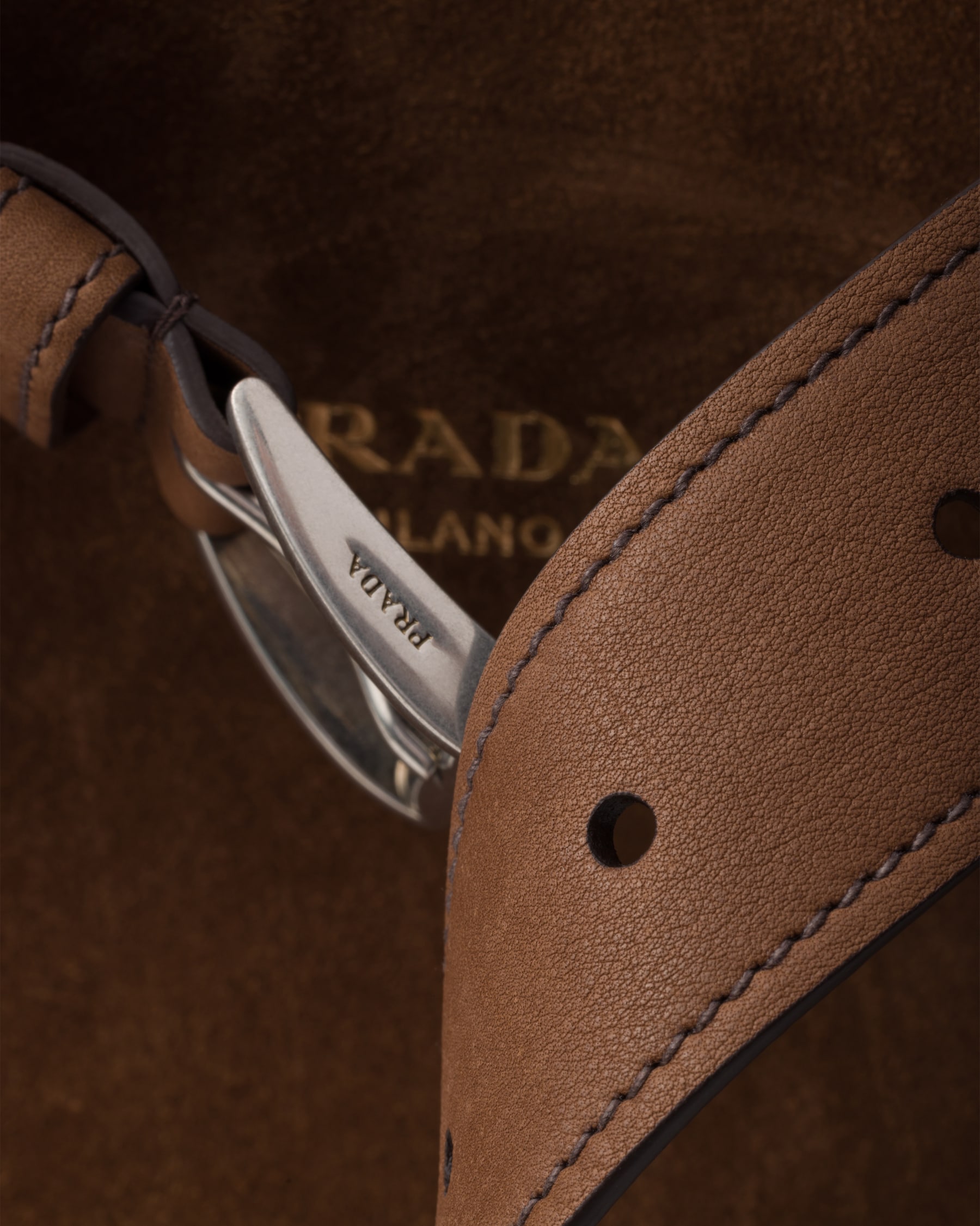 Cocoa Brown Prada Buckle Suede Bag With Belt | PRADA