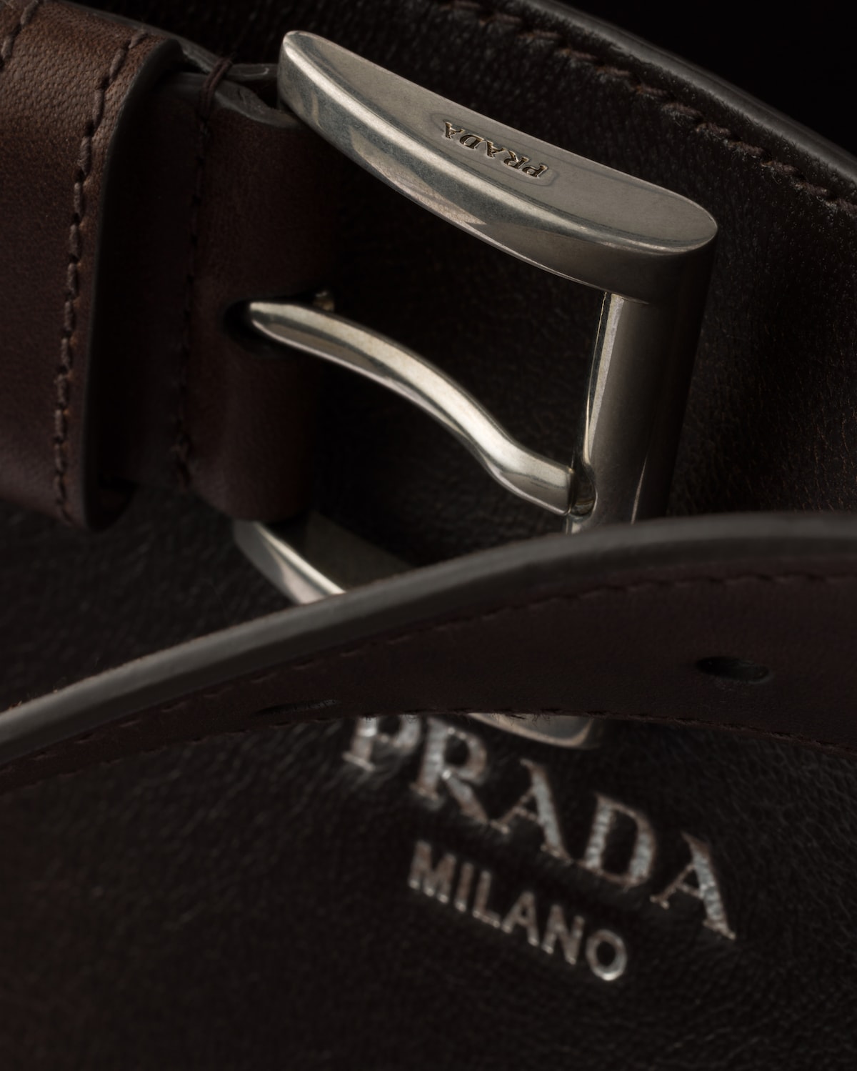 Dark Brown Prada Buckle Nappa Leather Bag With Belt | PRADA