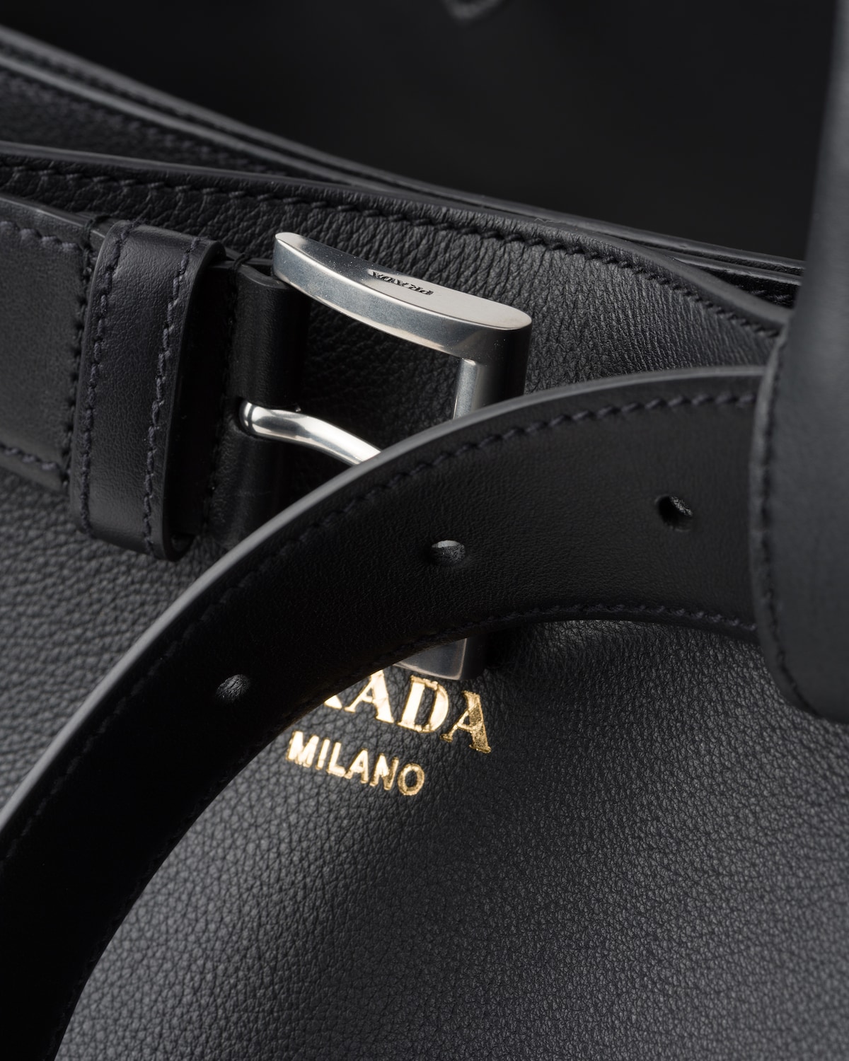 Black Prada Buckle Leather Bag With Belt | PRADA