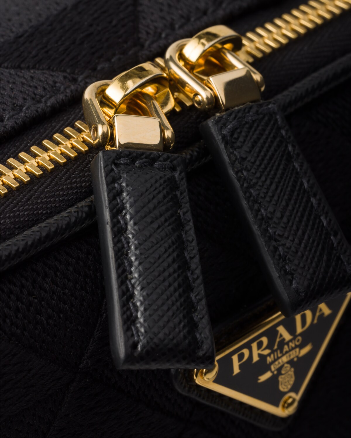 Black Prada Brique Embroidered Fabric Bag | PRADA