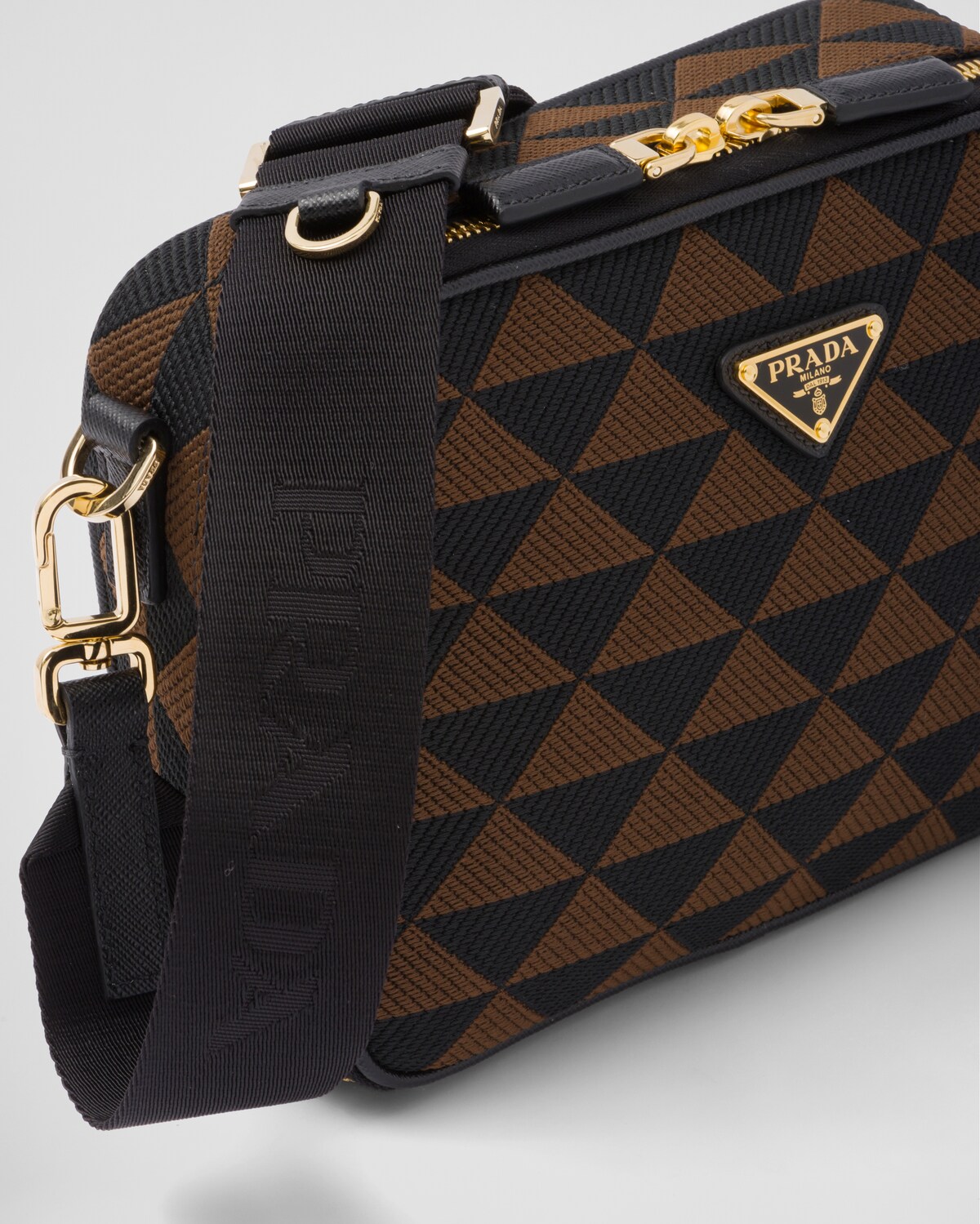 Black/burnt Sienna Prada Symbole Embroidered Fabric Bag | PRADA