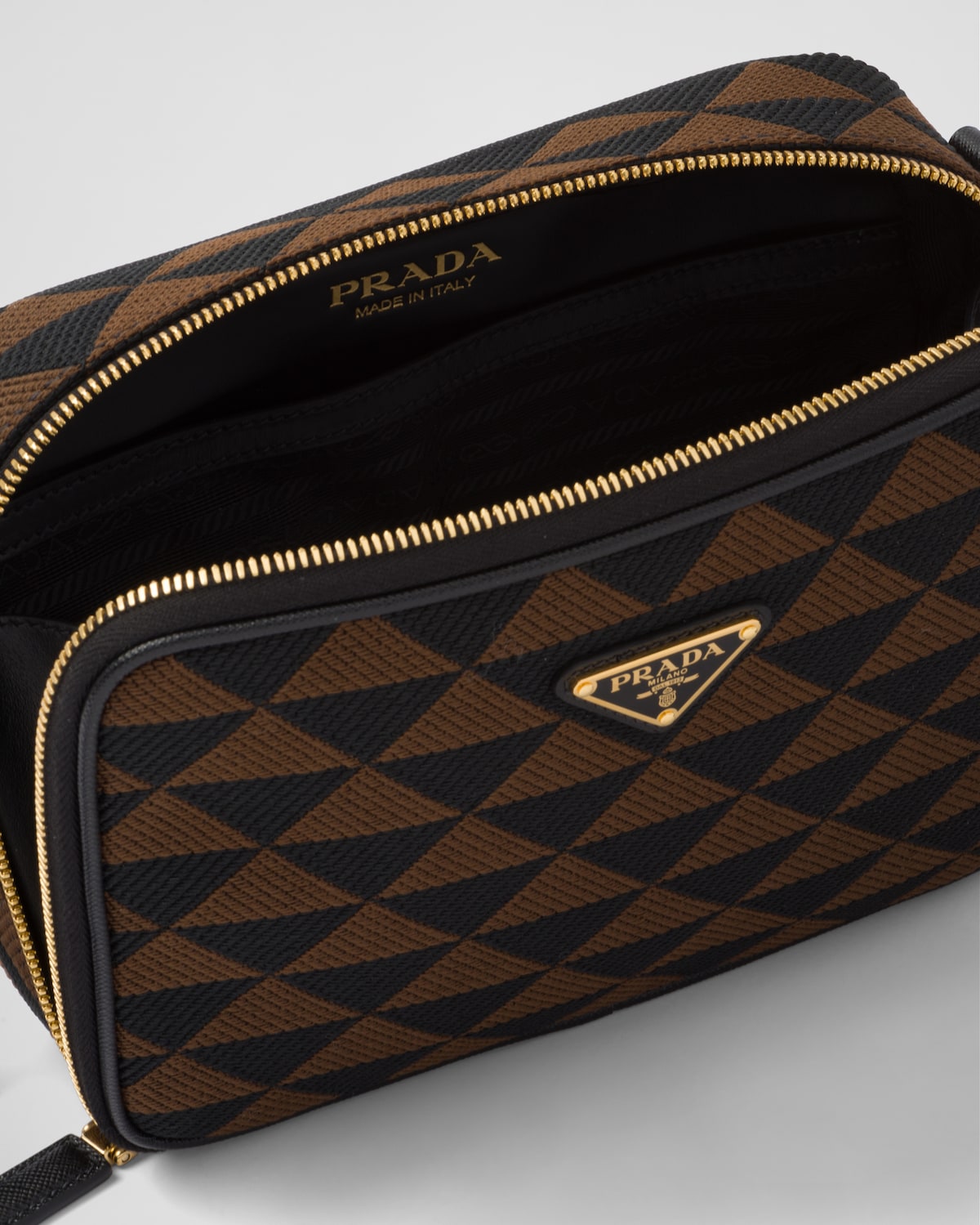 Black/burnt Sienna Prada Symbole Embroidered Fabric Bag | PRADA