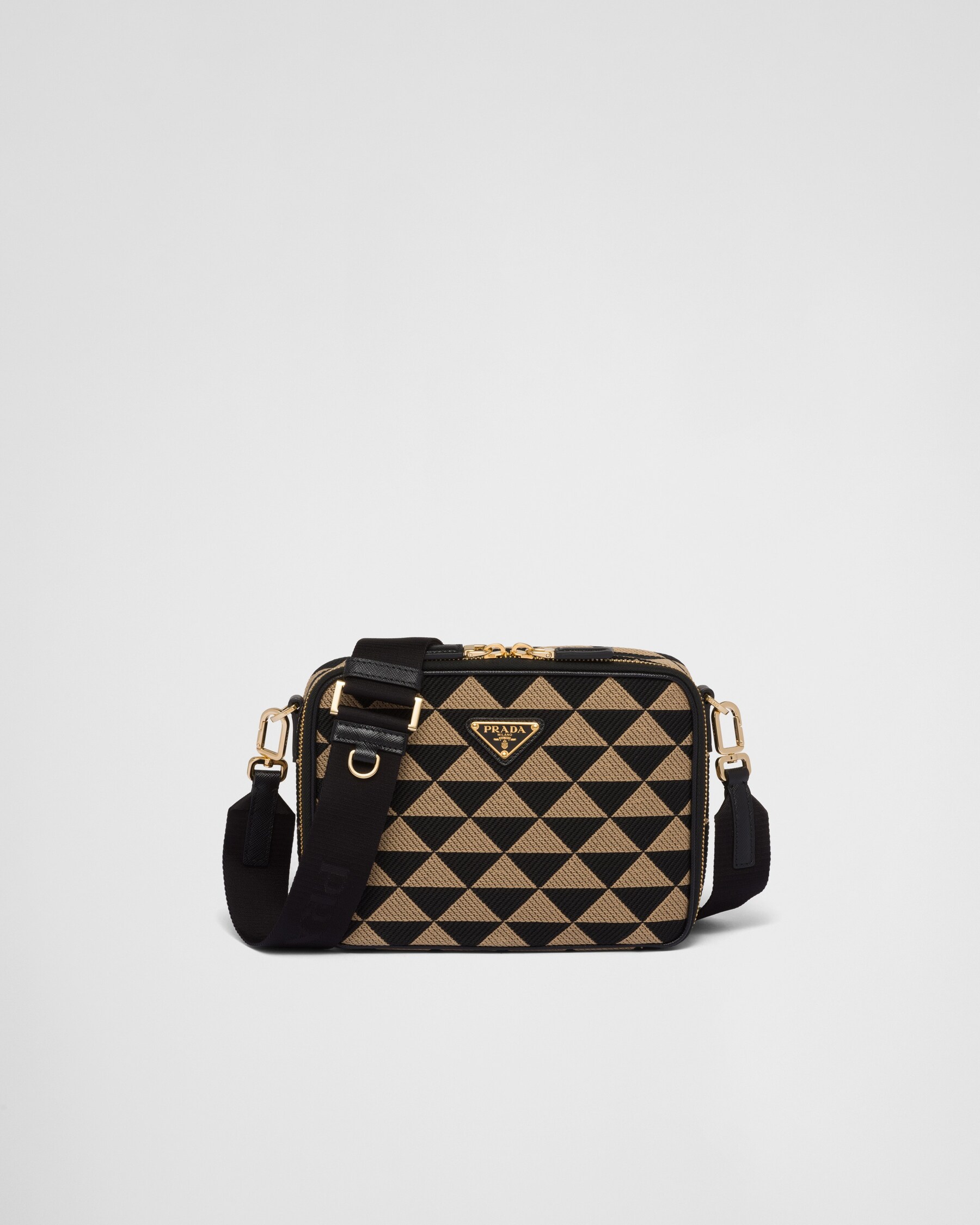 Black/beige Prada Symbole Embroidered Fabric Bag | PRADA