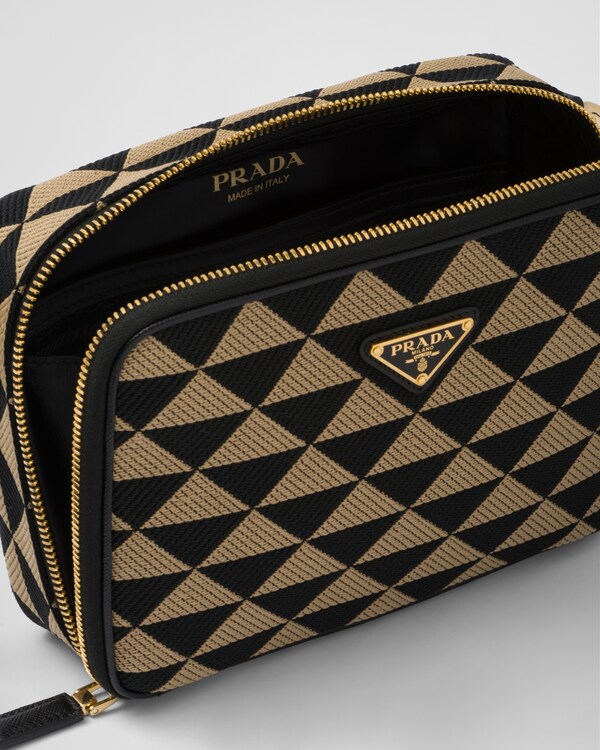 Black/beige Prada Symbole Embroidered Fabric Bag | PRADA