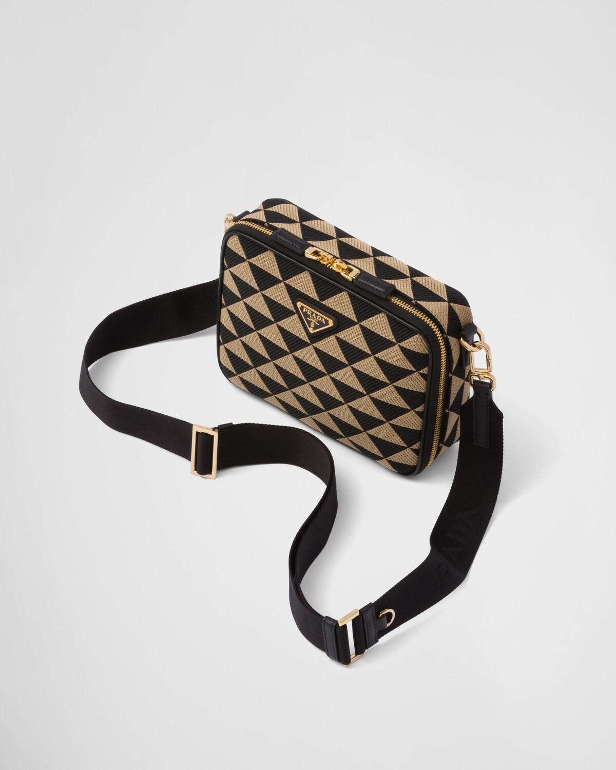 Black/beige Prada Symbole Embroidered Fabric Bag | PRADA