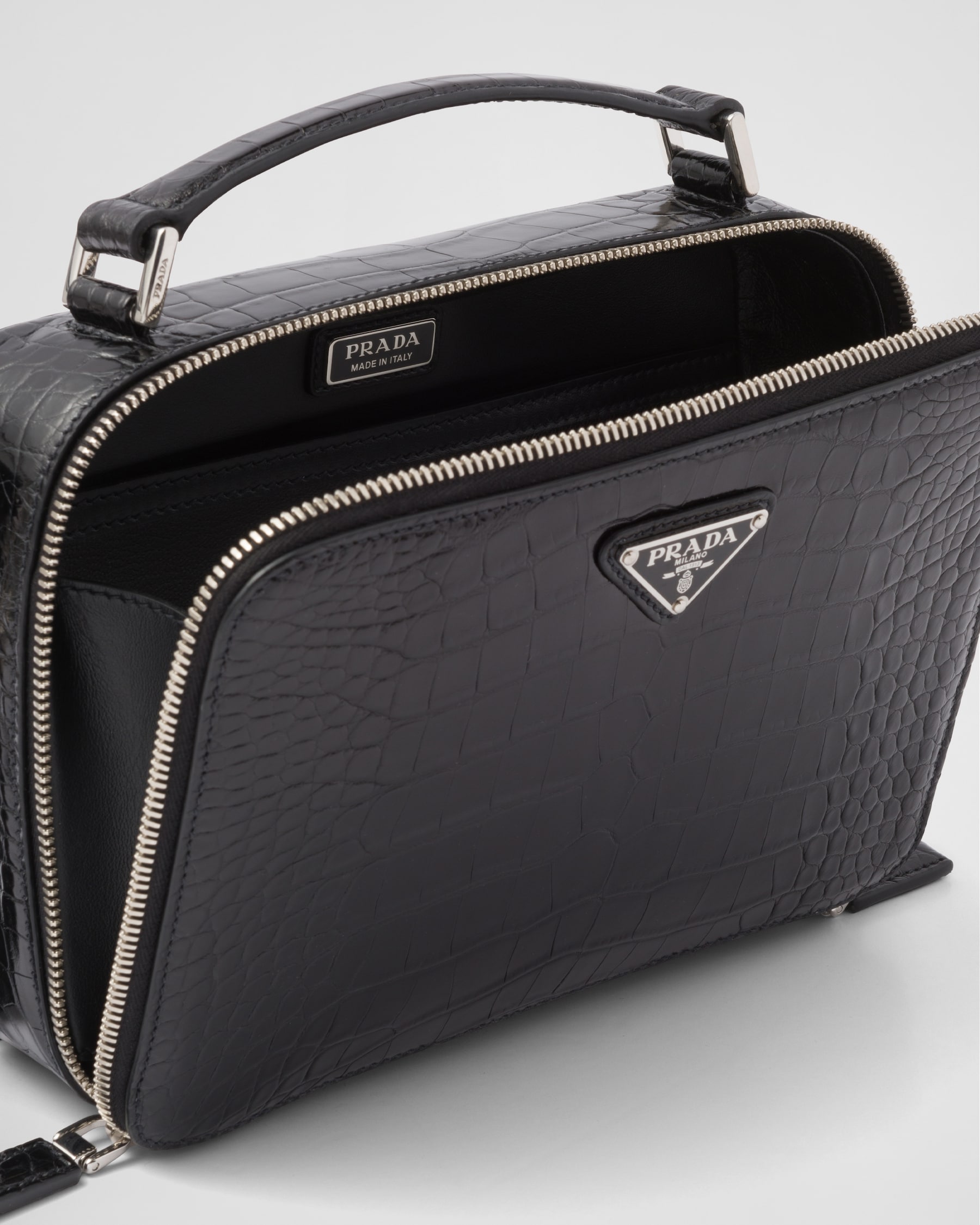 Black Prada Brique Crocodile Leather Bag | PRADA