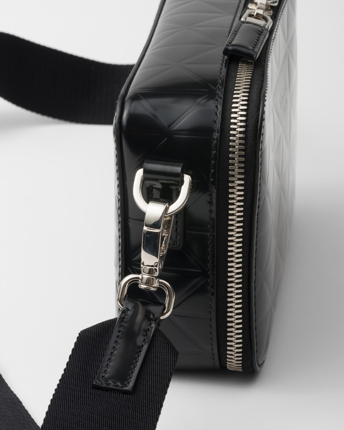 Black Prada Brique Brushed Leather Bag With Triangle Motif | PRADA