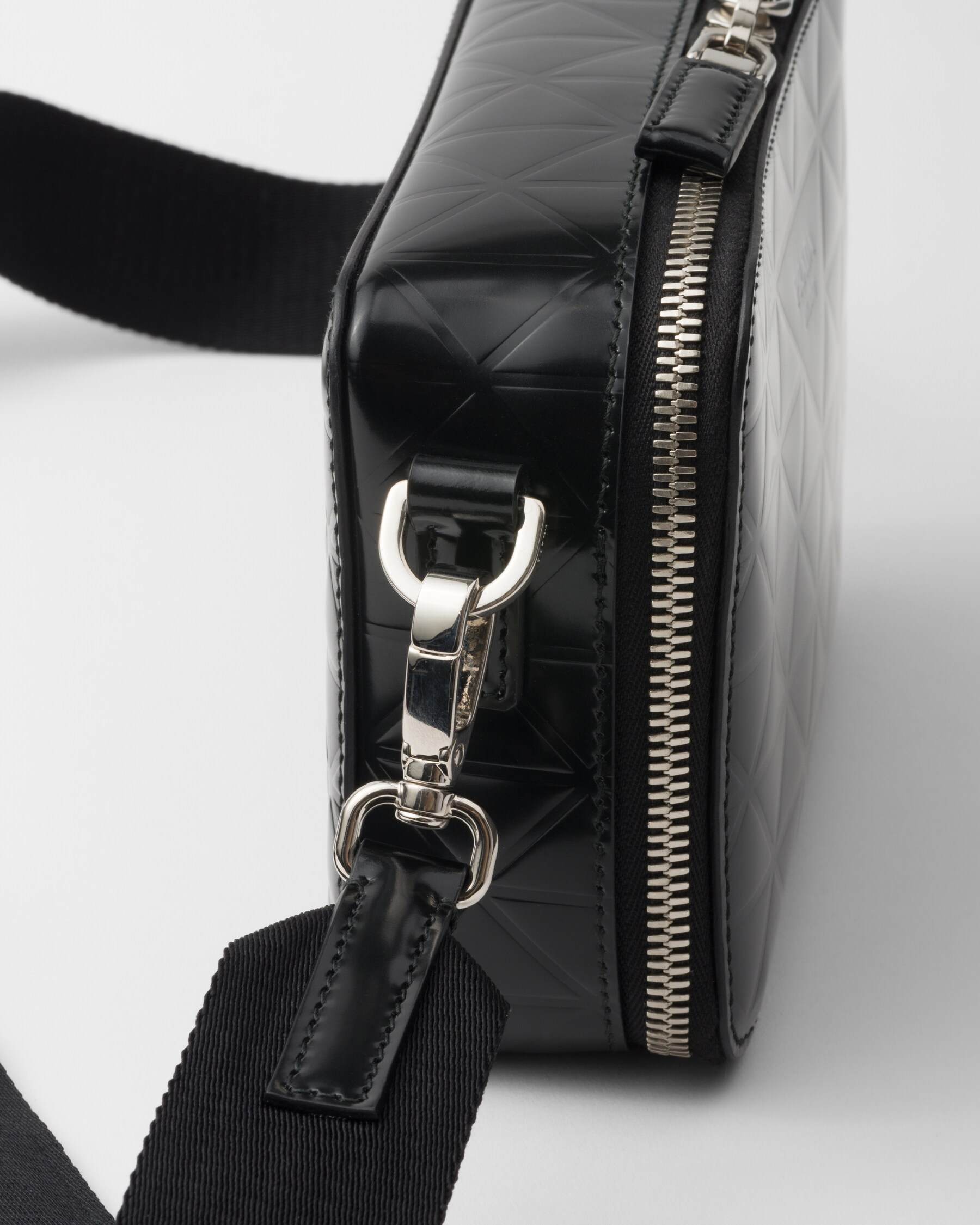 Black Prada Brique Brushed Leather Bag With Triangle Motif | PRADA