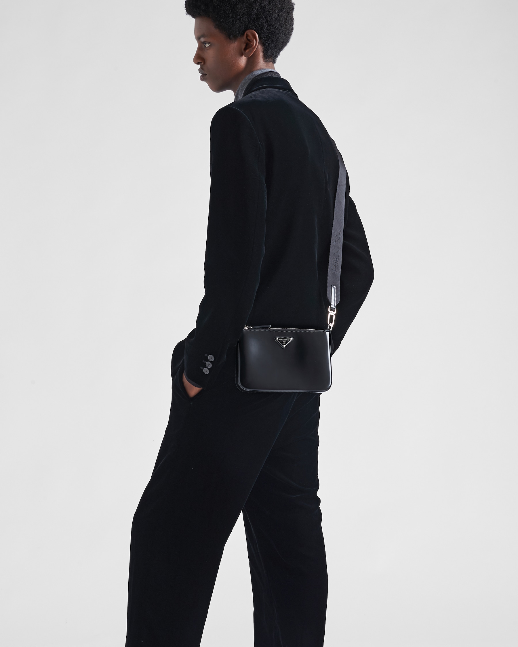 Black Brushed Leather Shoulder Bag | PRADA