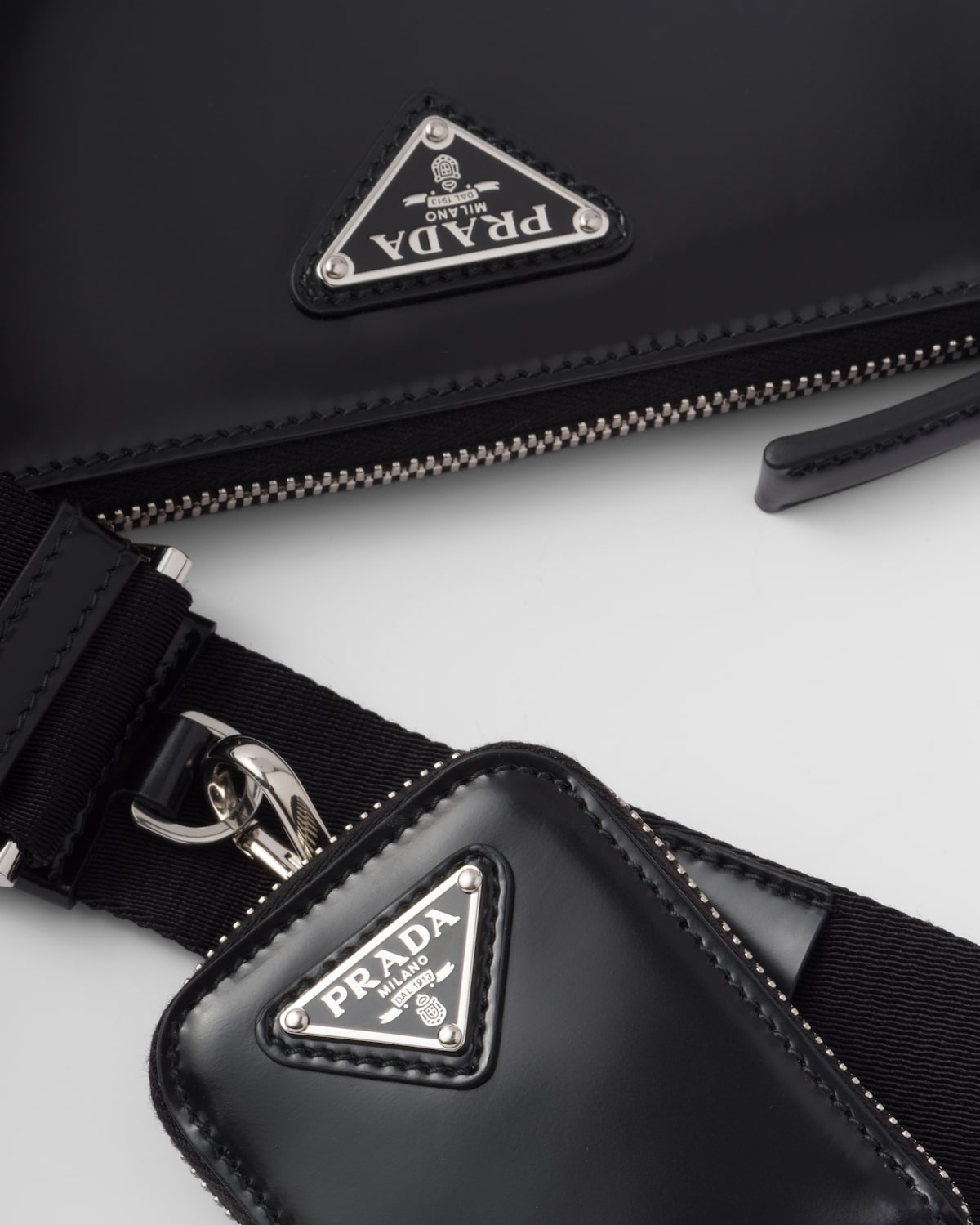 Black Brushed Leather Shoulder Bag | PRADA
