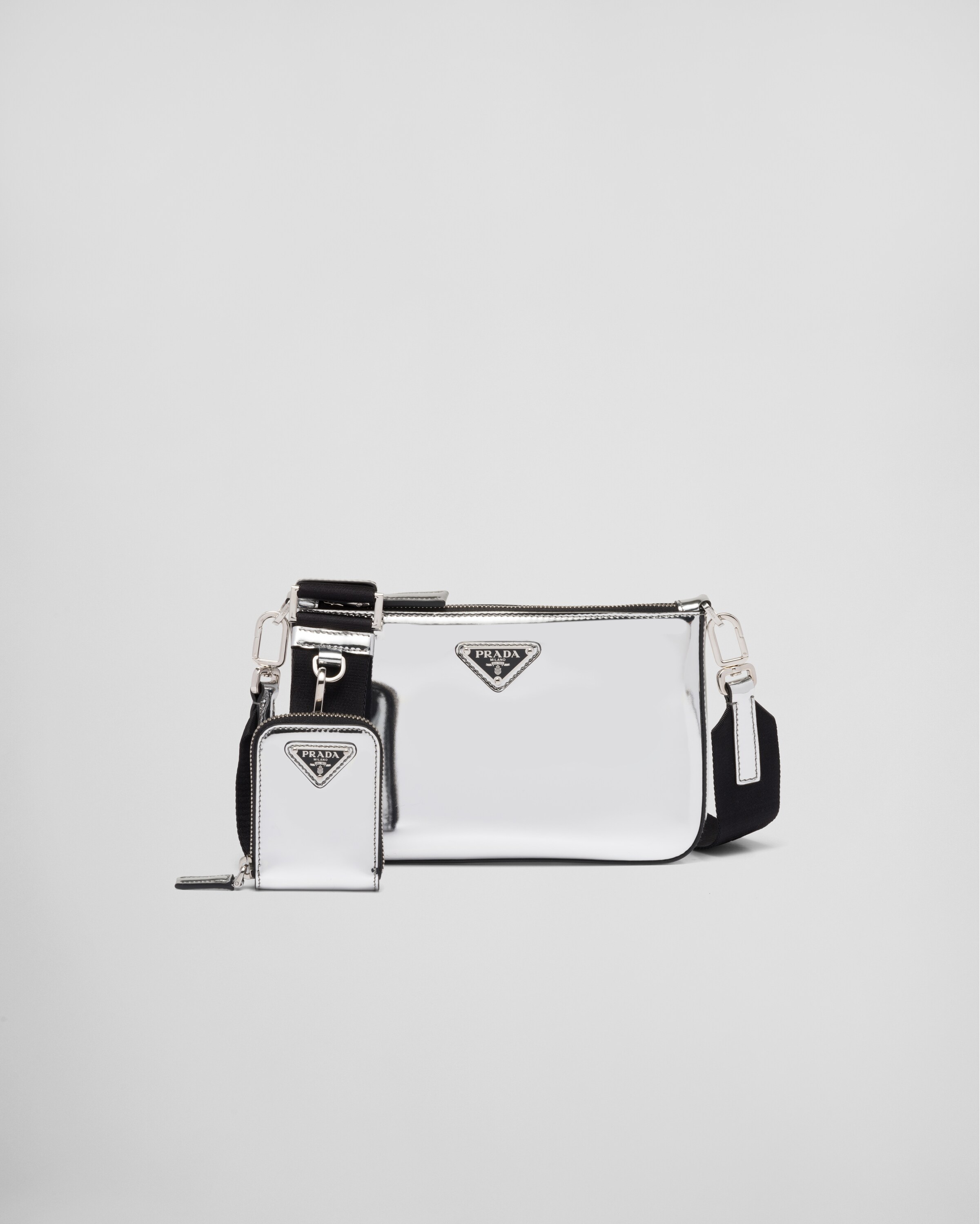 Silver Brushed Leather Shoulder Bag | PRADA