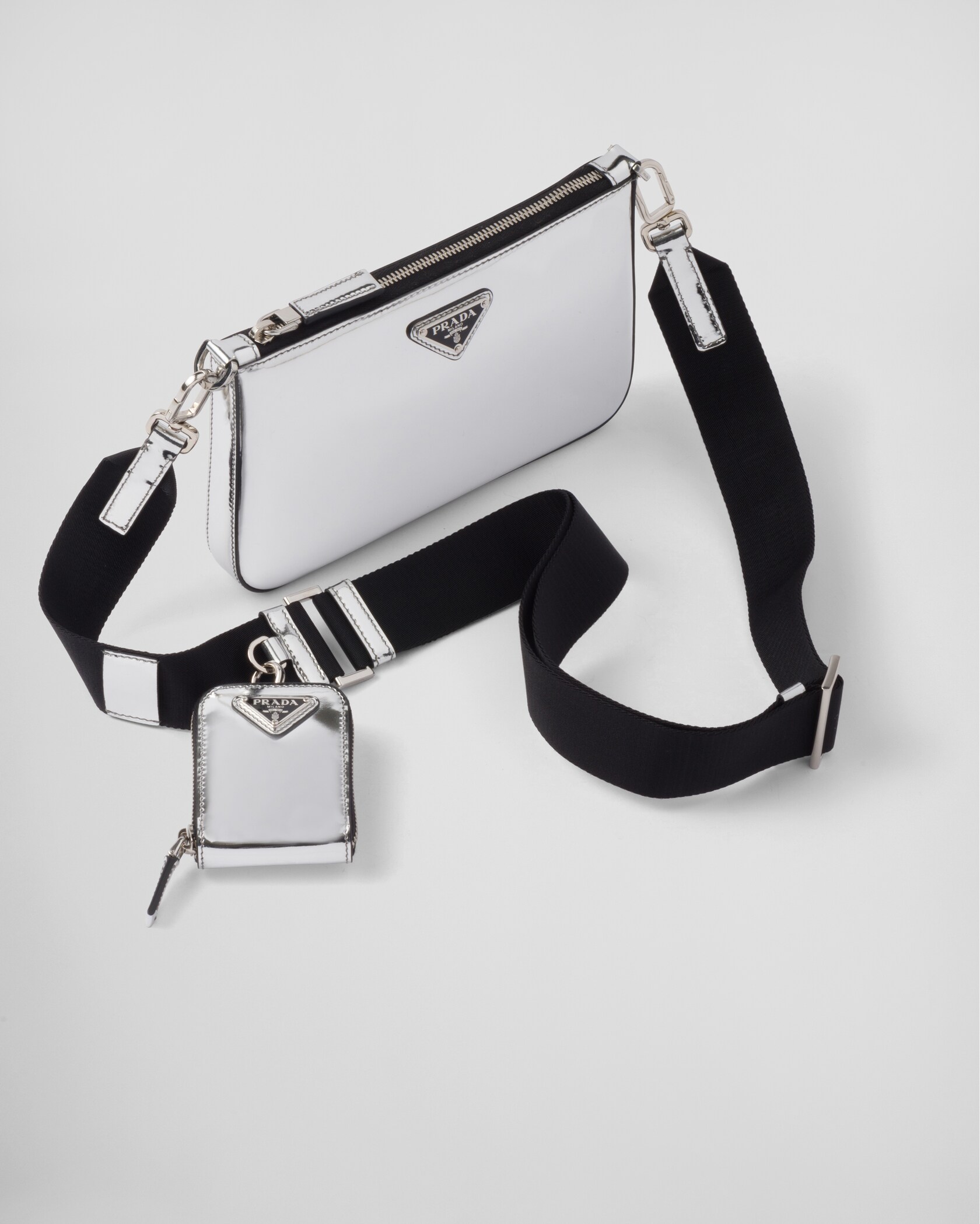 Silver Brushed Leather Shoulder Bag | PRADA